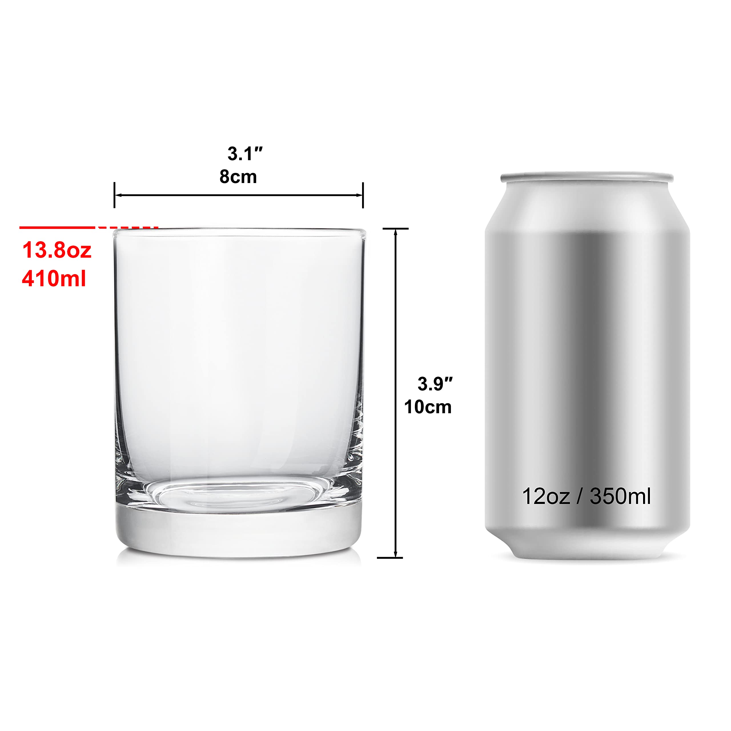 FAIRCRAFT Heat-Resistant Drinking Glasses Set of 6 Double Fashioned Glass Lowball Tumblers 13.5oz Made From Premium Borosilicate All Crystal-Clear Water Cups, Mixed Drinkware For Daily Use…