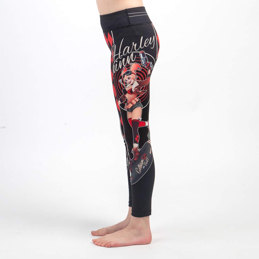 Fusion Fight Gear Harley Quinn Girls BJJ Spats Leggings (X-Large) Black and Red