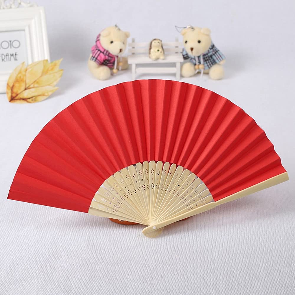 HACIEN Ornaments Beautiful Pattern Folding Dance Wedding Party Lace Silk Folding Hand Held Red Fan 7-inch Low-key Fashion Hand Held Fan Portable Folding Fan