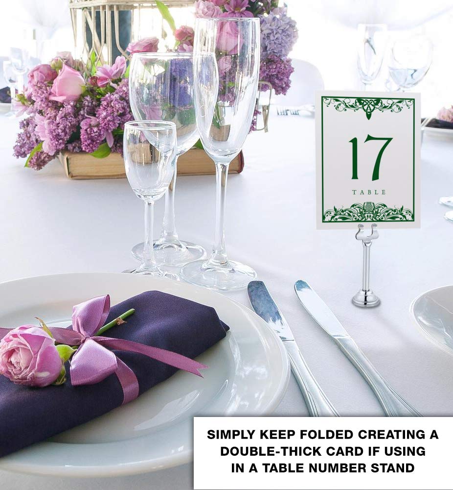 Scottish Thistle Wedding Table Numbers (Select Color/Quantity), White, Hunter Green, 1-40, Double Sided, Tent or Use in a Stand, Great for Parties & Restaurants