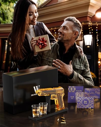 Gifts for Men Dad, 10.1 Oz Whiskey Decanter Set with 2 Glasses, Unique Dad Birthday Gift Ideas from Daughter Son, Personalized Liquor Dispenser for Liquor Scotch Bourbon Vodka
