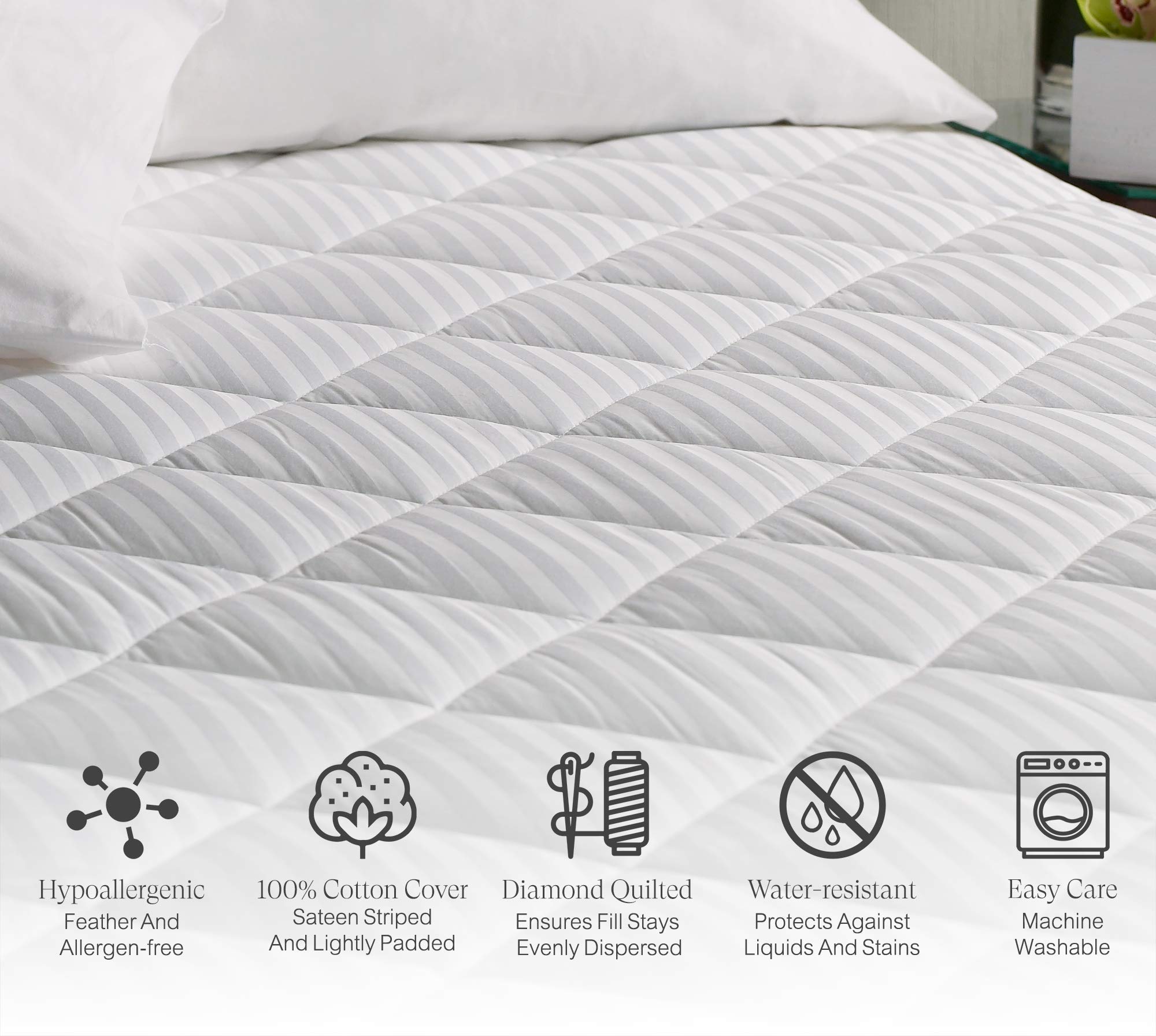 Sheraton Mattress Pad - Diamond Quilted Mattress Topper - Fits Mattresses Up to 18" - King (78" x 80" x 18")