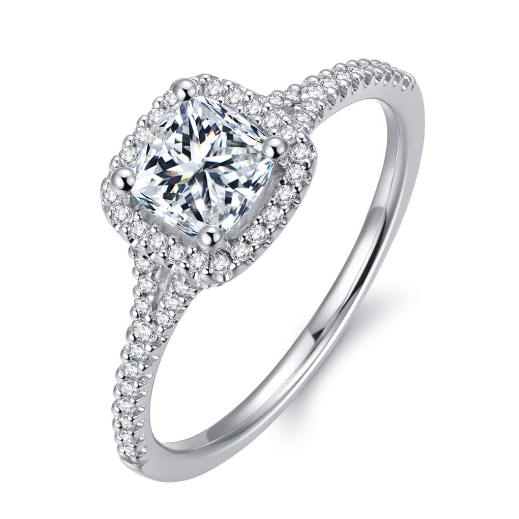HAFEEZ CENTER 1 Carat D Color VVS Cushion Cut Moissanite Ring Engagement Rings for Women (10, Moissanite)