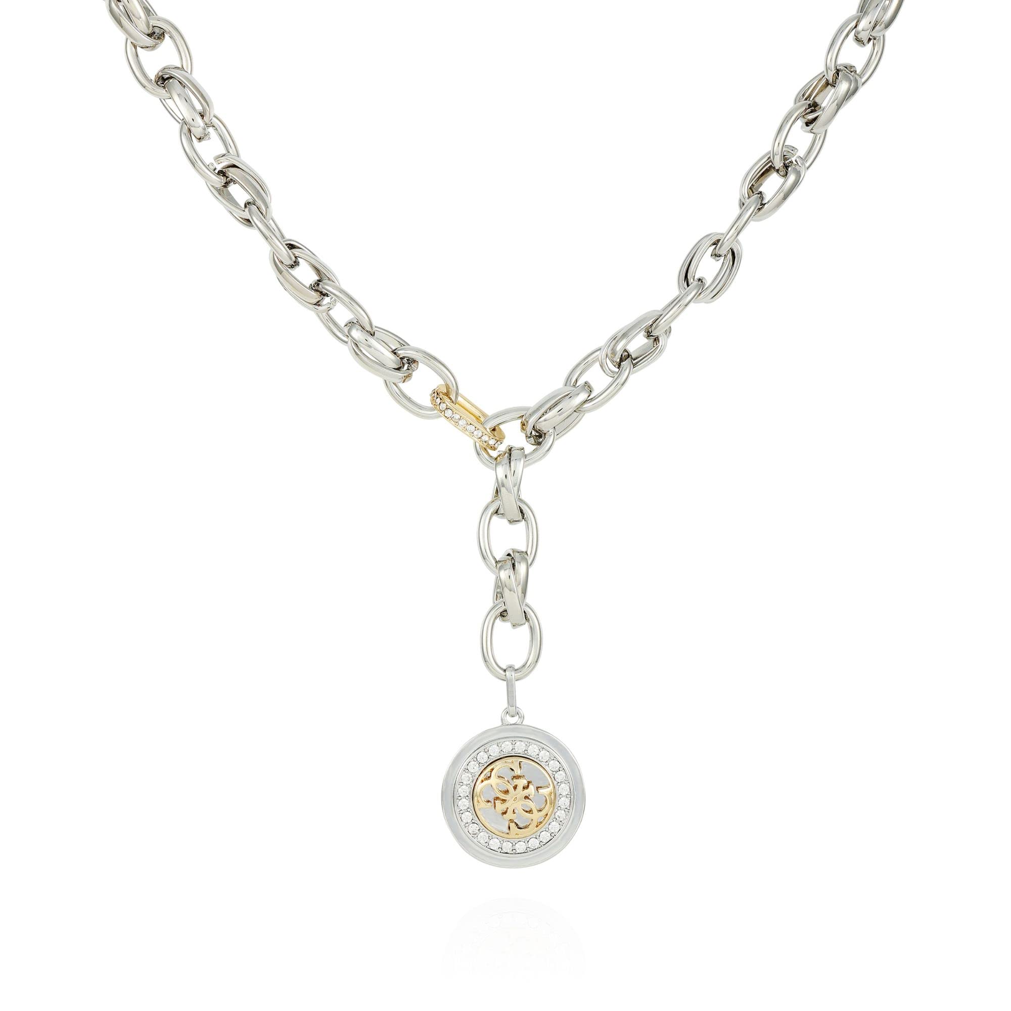 GUESS Two-Tone Statement Logo Pendant Y Necklace