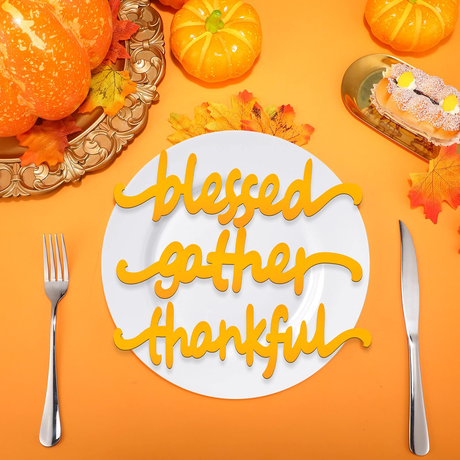 Yookeer 12 Pieces Thanksgiving Wood Cutouts Cards Fall Plate Decorations Thanksgiving Place Setting Thankful Grateful Blessed Family Joyful Wood Table Sign for Thanksgiving Dinner Decorations