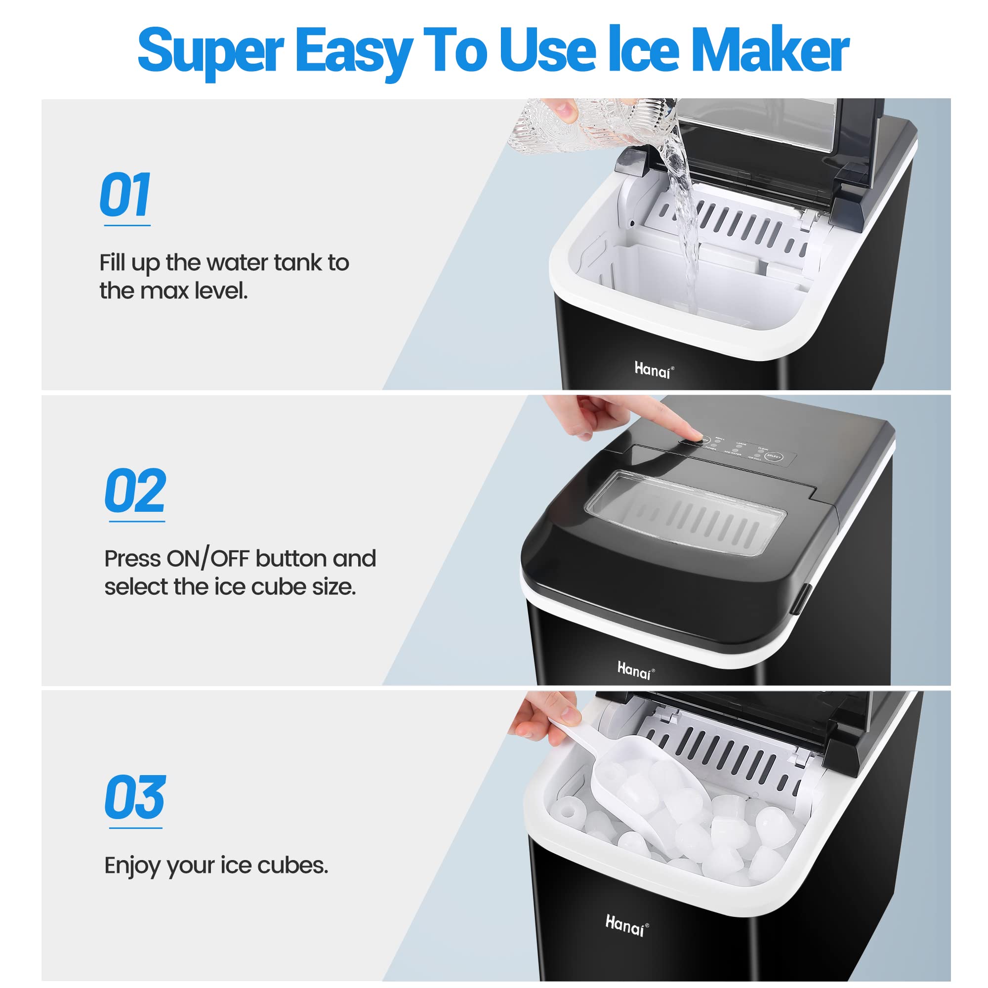 Ice Makers Countertop Ice Machine 9 Cubes Ready in 6-8 Mins, 26lbs in 24 Hours, Self-Cleaning Portable Ice Machine with Ice Scoop and Basket, 2 Sizes of Bullet Ice for Home Kitchen Office Bar Party
