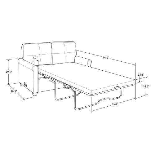 JUBILOOM Pull Out Sofa Couch, Folding Futon Sleeper Bed with 2 USB Ports, Convertible Twin Loveseat Furniture for Compact Small Space, Dorm, Living Room Apartment, Office (Black)