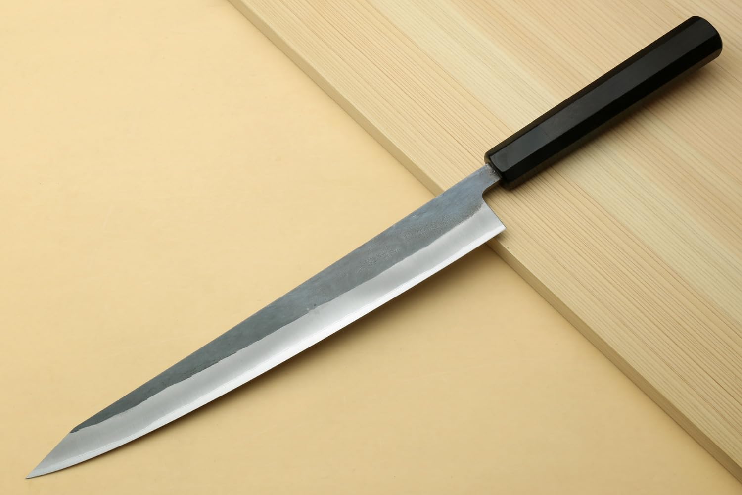 Yoshihiro Kurouchi Black-Forged Blue Steel Stainless Clad Sujihiki Kiritsuke Slicer Knife Ebony Handle (10.5"(270mm) & Saya Cover)
