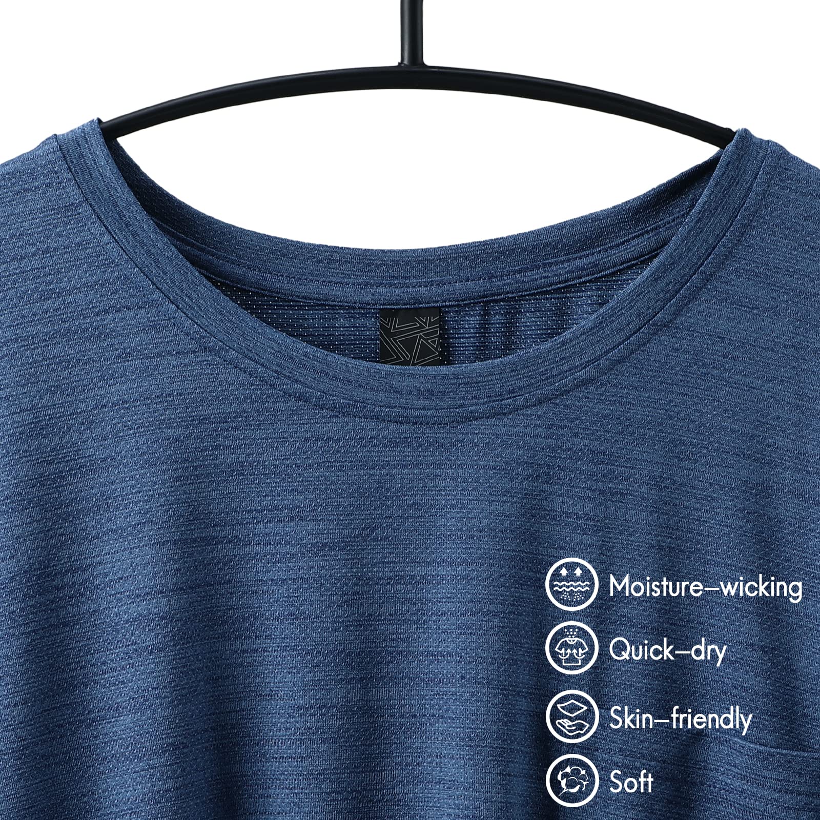 Haimont Mens Lightweight Quick Dry Crew Neck T Shirts with Pocket, Active Running Gym Workout Short Sleeve Tee, Grey, Large