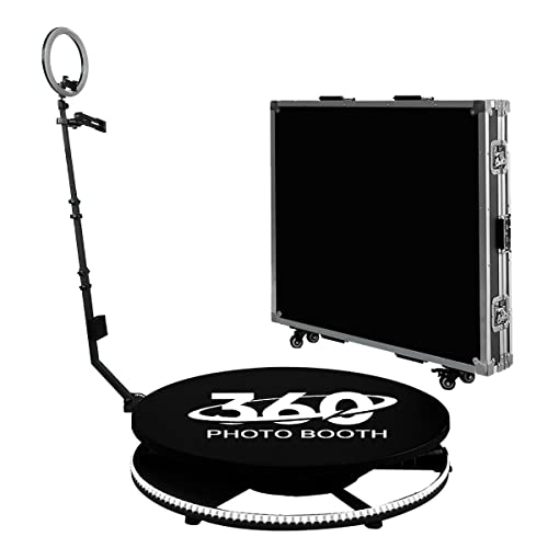 Eucens 360 Photo Booth Machine with Ring Light Selfie Holder Automatic Spin Video Camera Platform Spinner with Flight Case for Parties Christmas Wedding Live Streaming (LED-HBL)