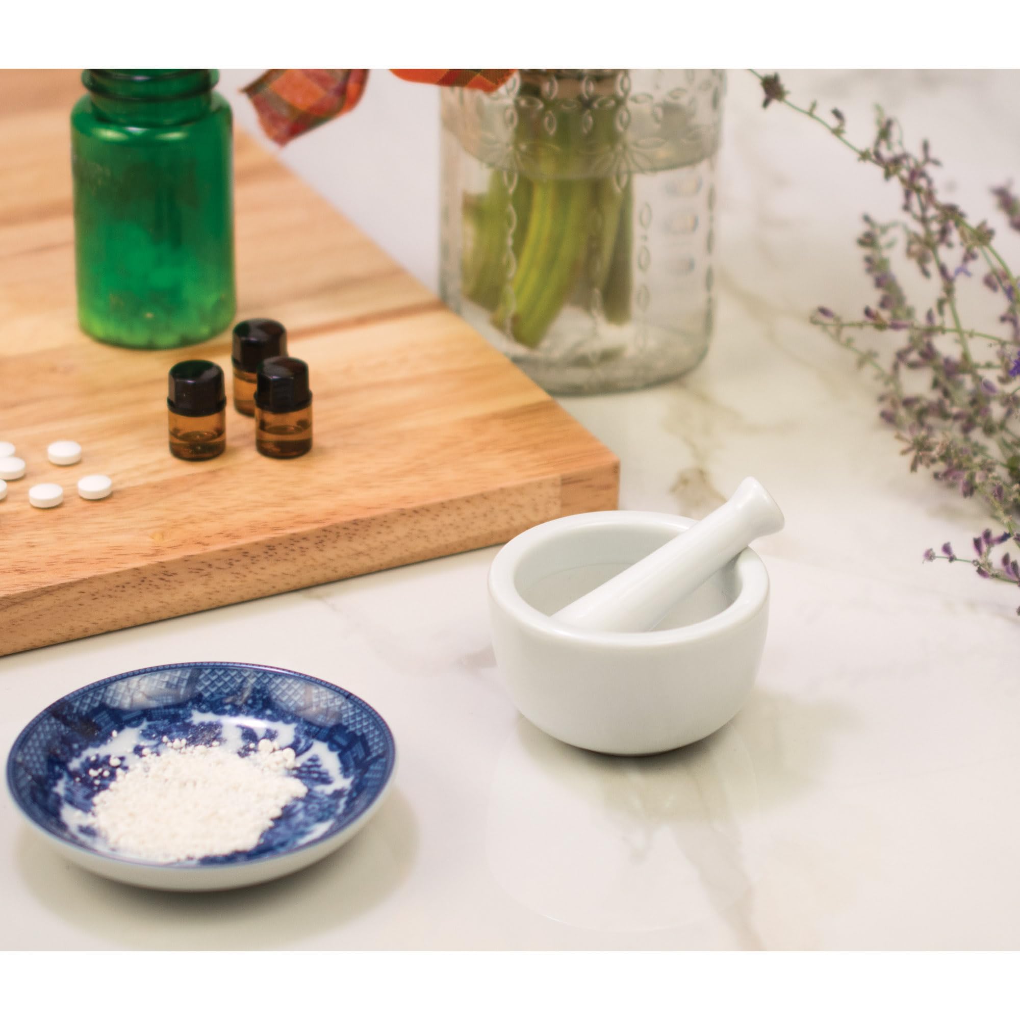 HIC Kitchen Mortar and Pestle for Grinding Spices and Herbs and Crushing Pills, Fine-White Porcelain