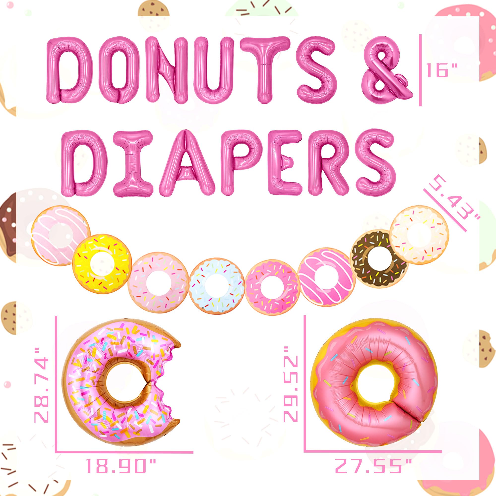 JeVenis Pink Donuts Baby Shower Decorations Donuts and Diaper Sign Backdrop Sweet Donuts Baby Shower Decors Doughnut Theme Baby Shower Backdrop Banner