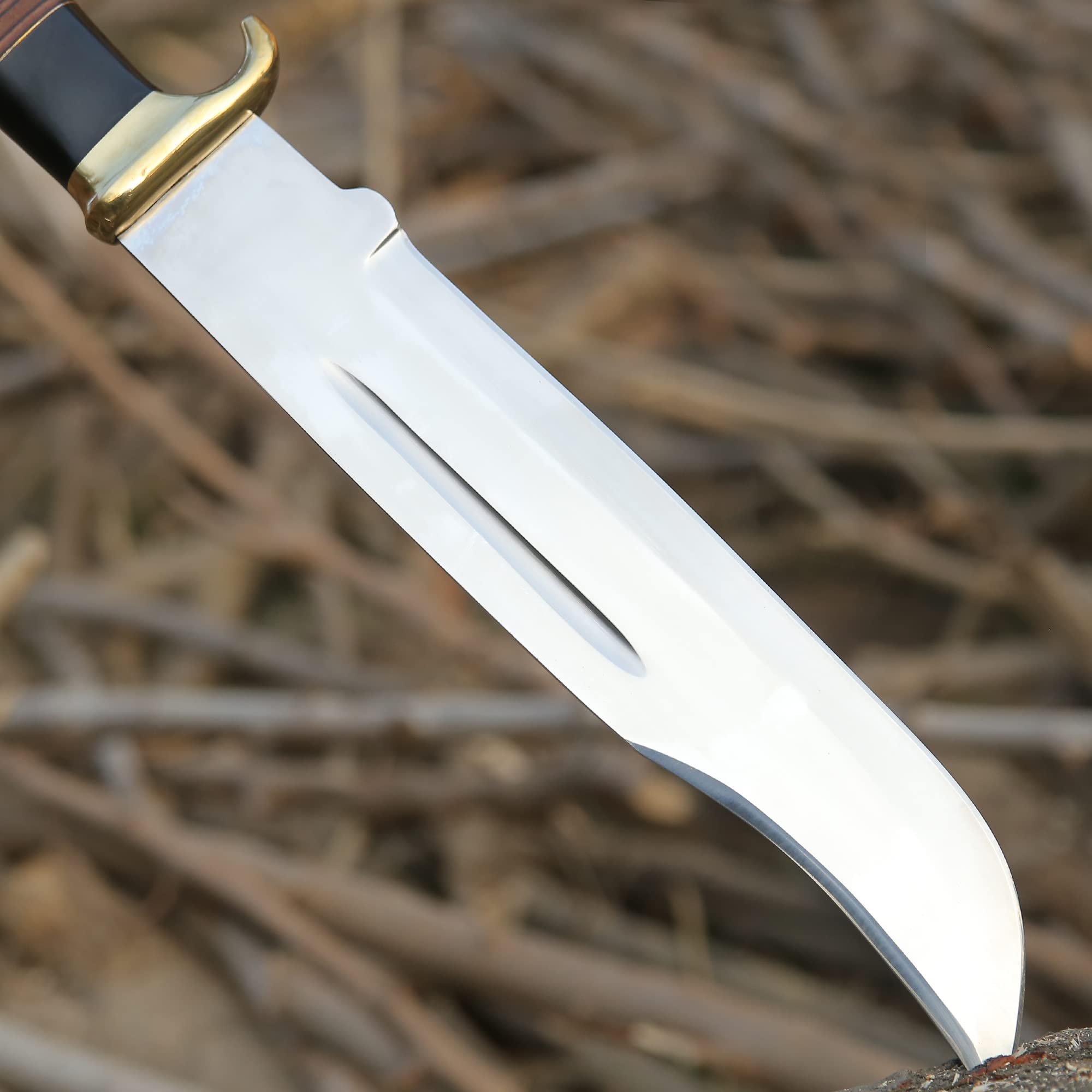Hatf.Blade 18-Inch Fixed Blade Hunting Knife: Large Crocodile Dundee Bowie Knife with Leather Sheath - Perfect Camping Companion