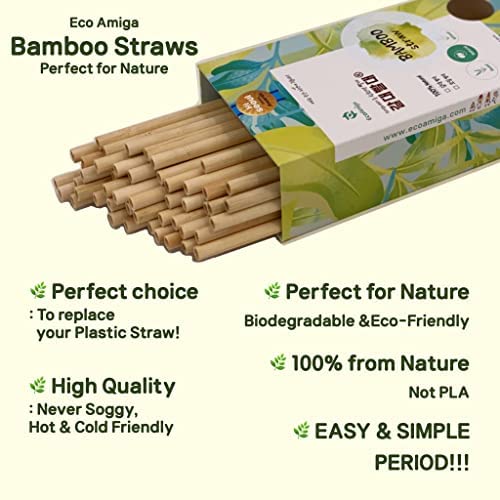 EcoAmiga Bamboo Straw, 8 Inch Reusable & Biodegradable Organic Bulk Straws β Great Ecological Alternative to Plastic Straws (Bamboo)