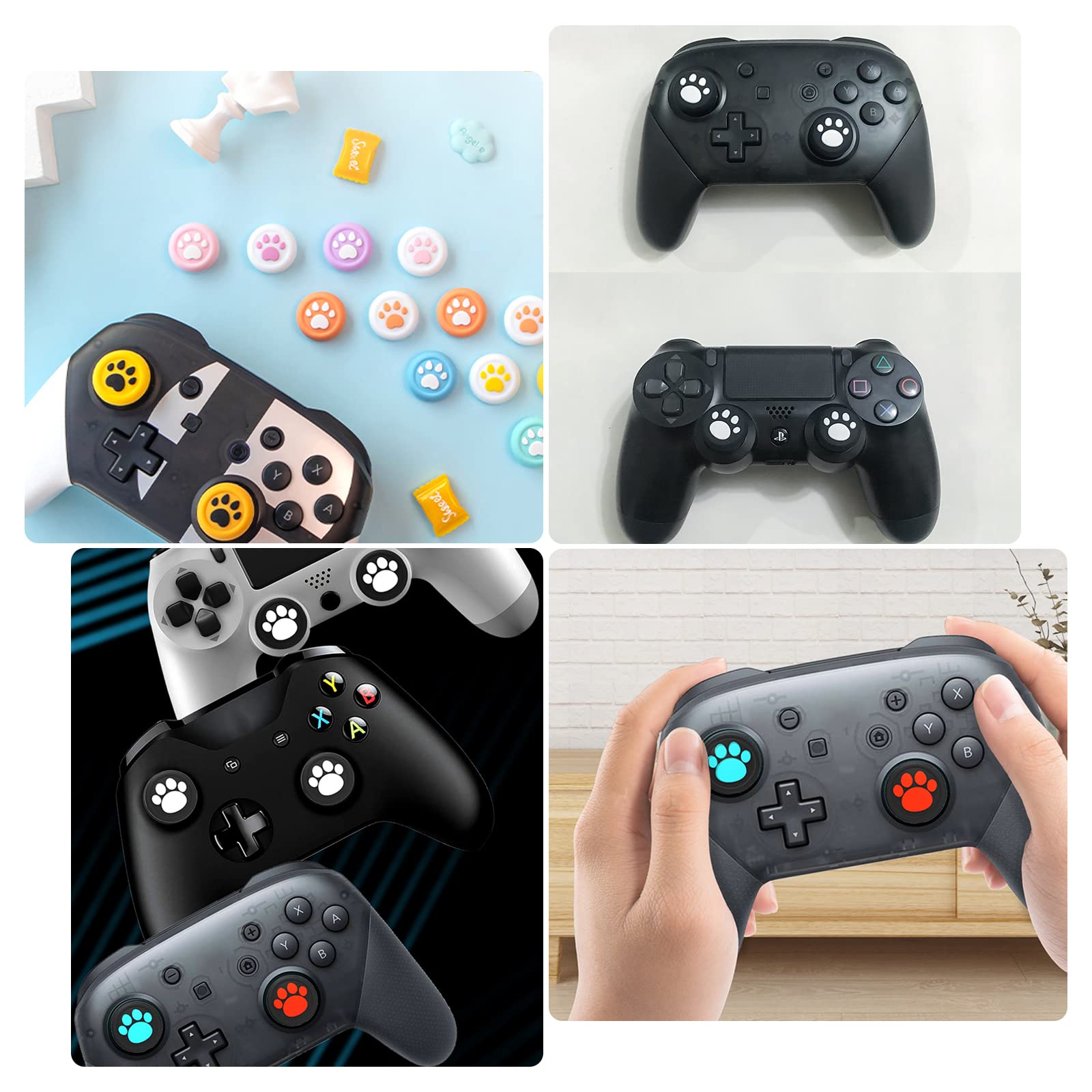 GORGECRAFT 10 Colors 40PCS Replacement Silicone Cat Paw Thumb Grip Caps Analog Stick Cover Joystick Cap Luminous Cover Compatible with All Switch, Switch Lite, Joy-Con Controller