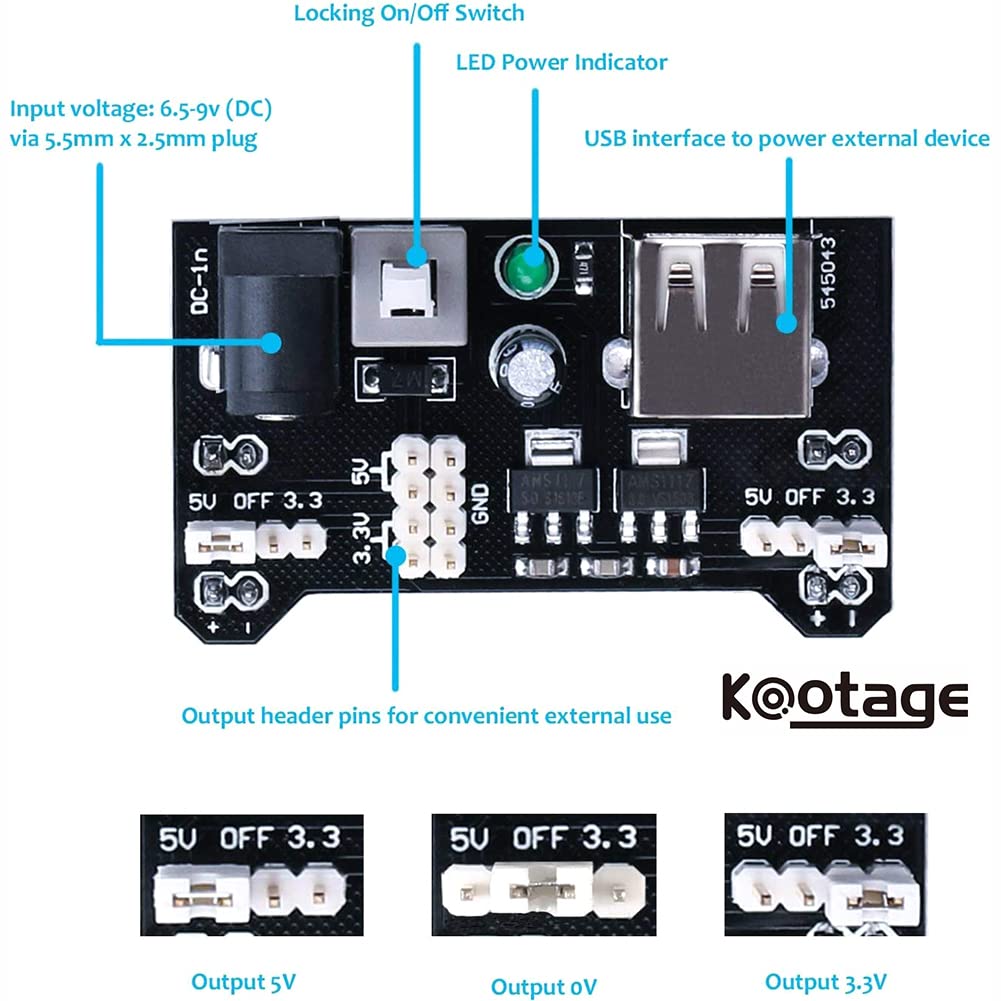Kootage UNO R3 Starter Component Kit Beginner Kit Controller Board Cable Resistor Breadboard Compatible Total 400 Items for Arduino