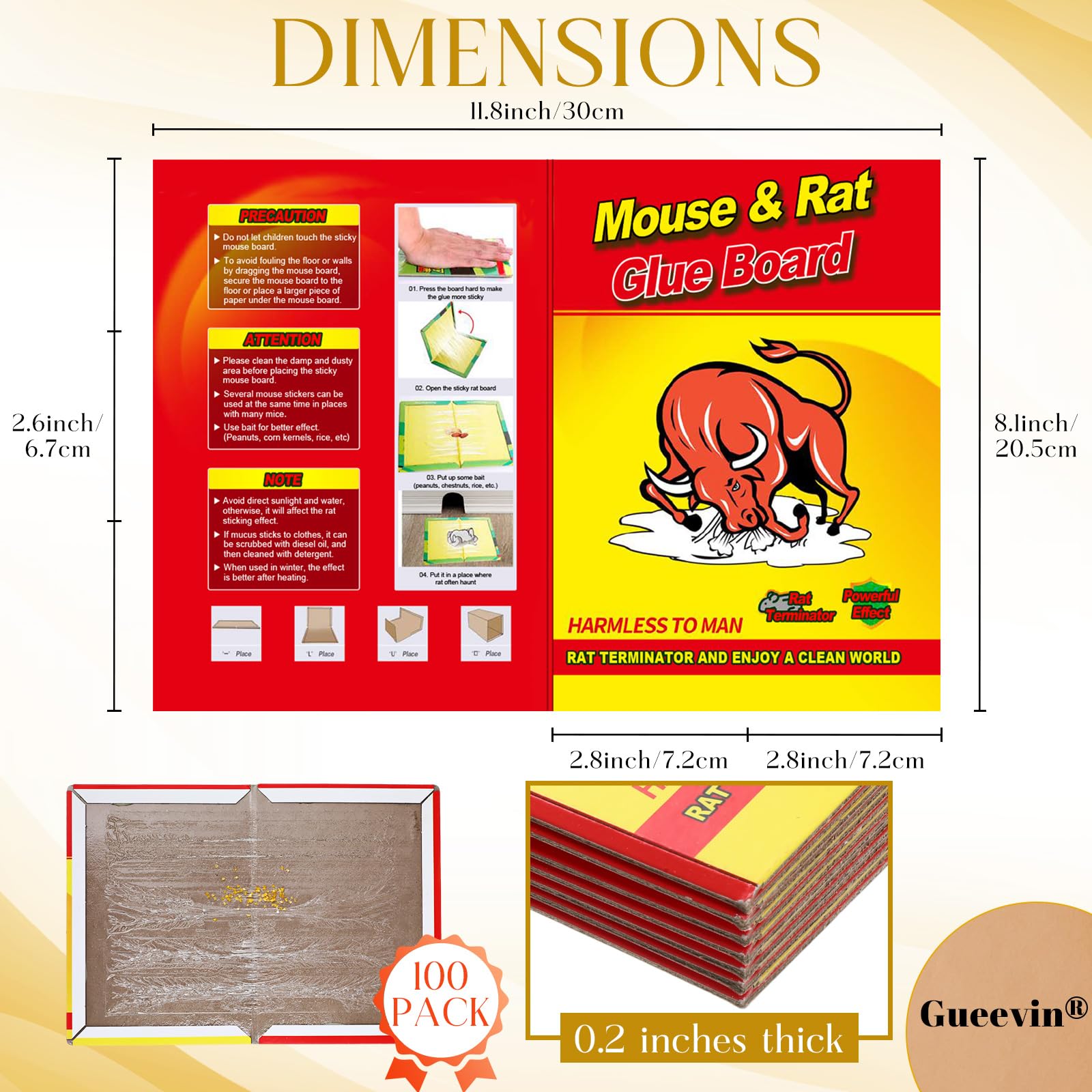 Qualirey 100 Pack Large Mouse Glue Traps with Enhanced Stickiness, 11.8" x 8" Mouse Sticky Pads Foldable Mouse Traps Sticky Pads for House Indoor Outdoor, Easy to Set(Classic Style)
