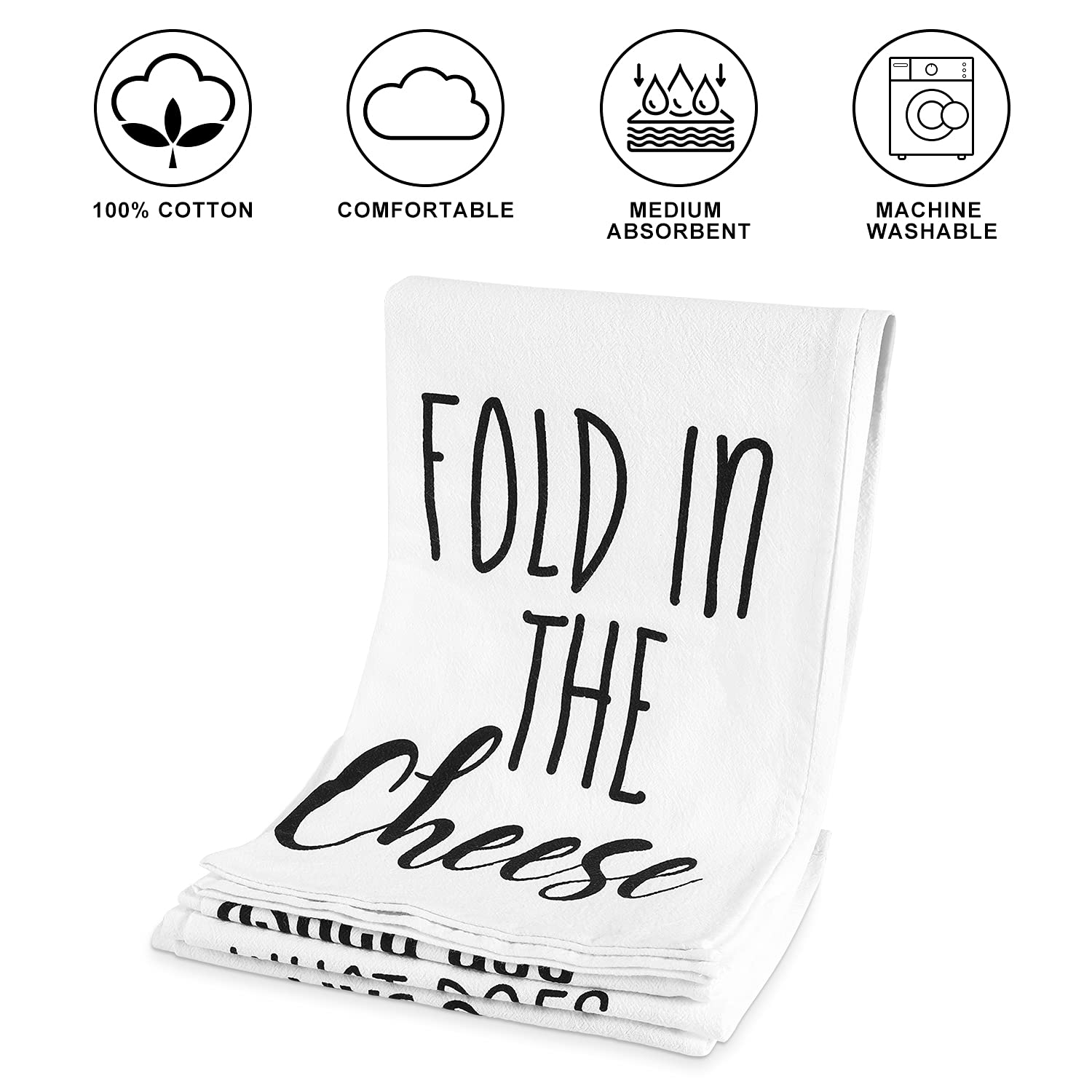 Funny Kitchen Towels-Flour Sack Dish Towels Decorative Set with Saying,Housewarming Gifts for Women New Home,Cute Kitchen Decor for Hostess Hand Towels Set of 4,White
