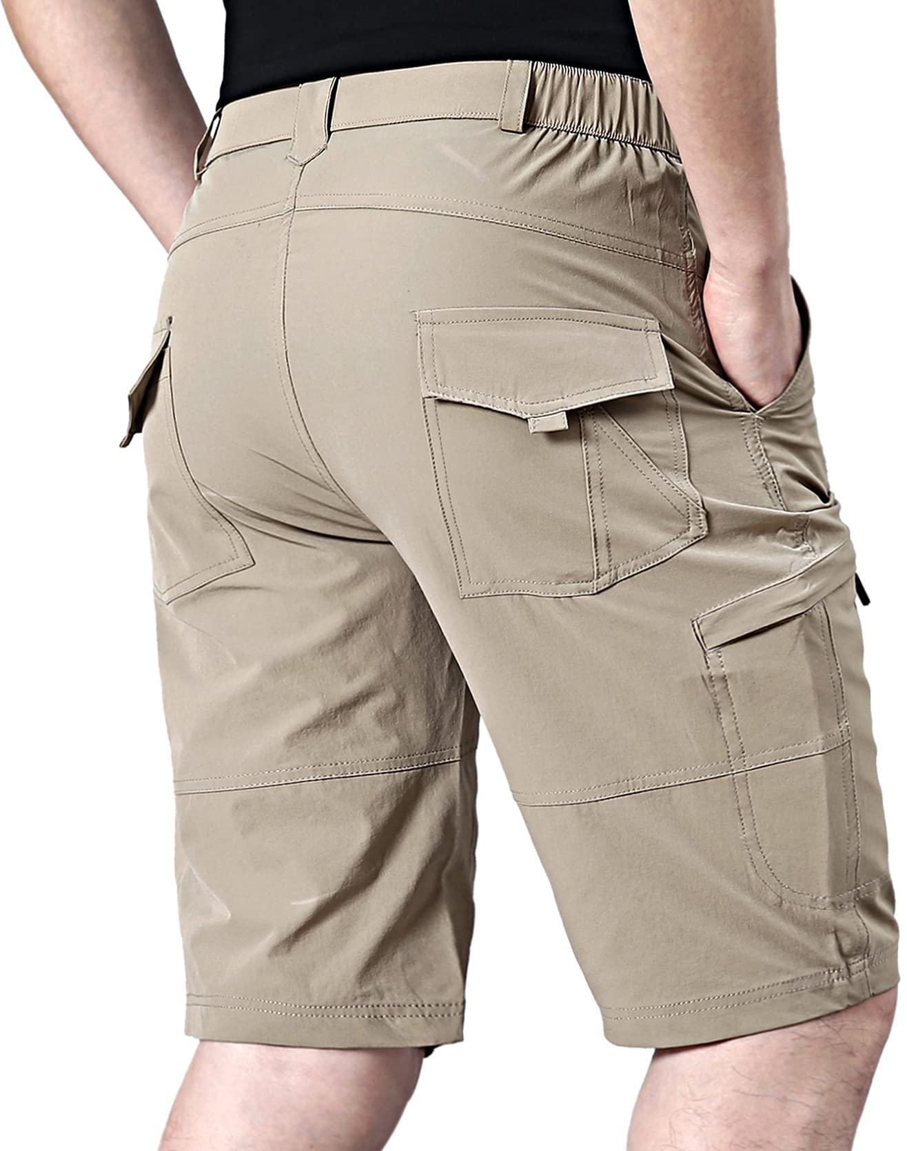 EXEKE Men's Lightweight Hiking Shorts Stretch Quick Dry Cargo Shorts with Multi Pocket 267-1XL/Khaki 32-33