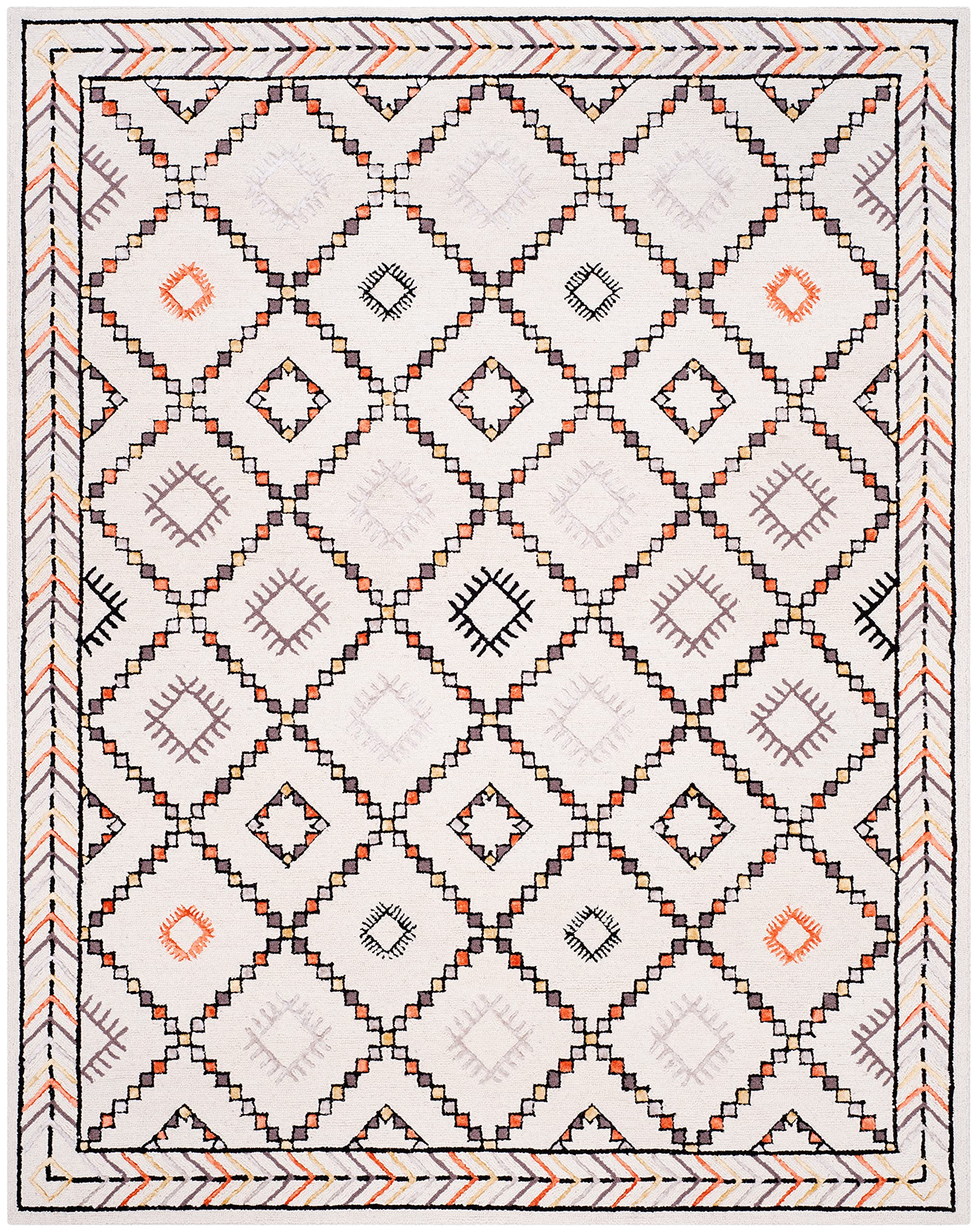 SAFAVIEH Bellagio Collection 8' x 10' Ivory/Multi BLG548A Handmade Boho Premium Wool Area Rug