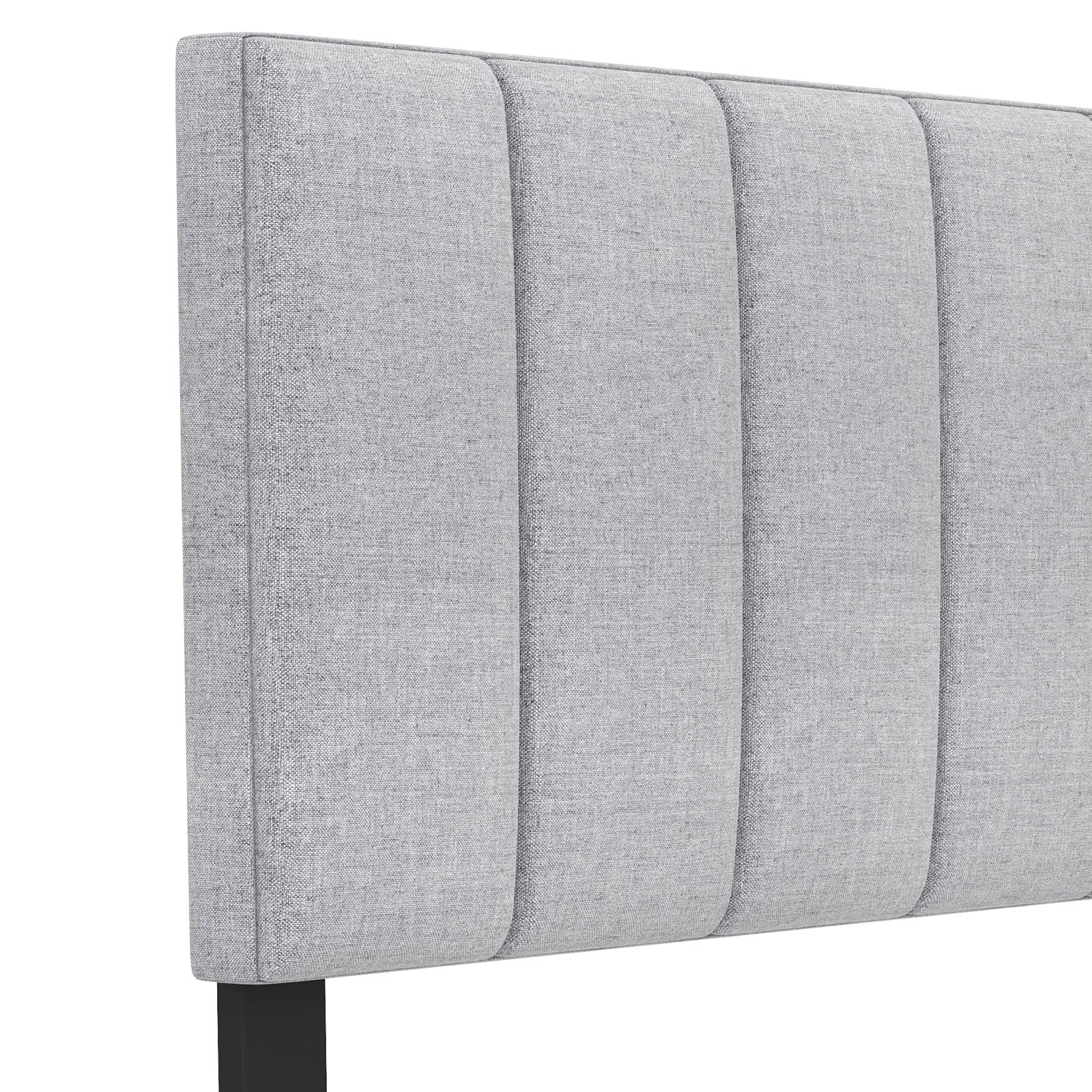 KOMFOTT Linen Upholstered Headboard for Full & Queen Size Bed, Vertical Channel Tufted Rectangular Headboard with Solid Wood Legs & Adjustable Width, Padded Bed Backboard, Easy Assembly, Beige