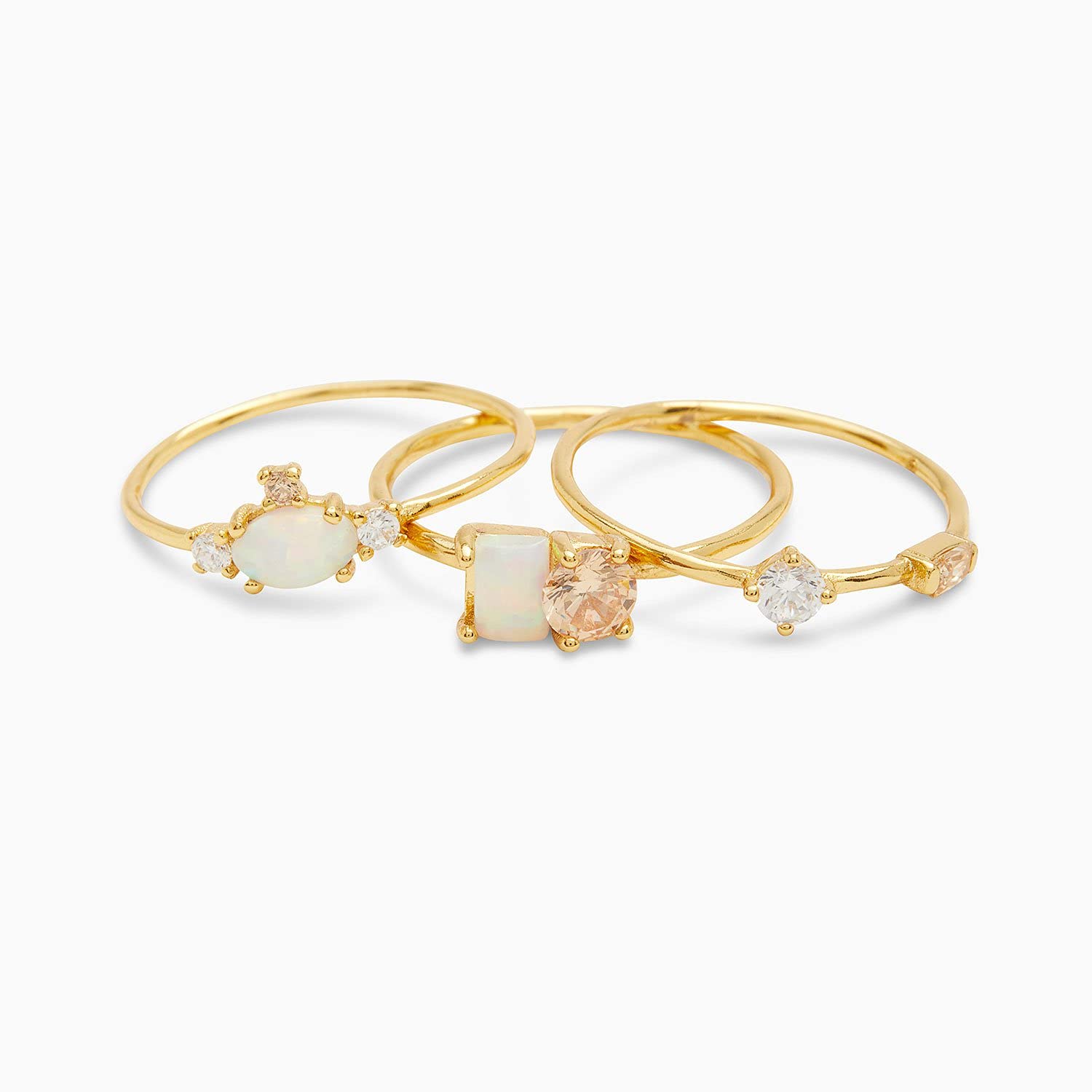 gorjana Women's Hudson Ring Set, 18K Gold Plated, Set of 3, Cubic Zirconia and Opalite Stones, Size 7