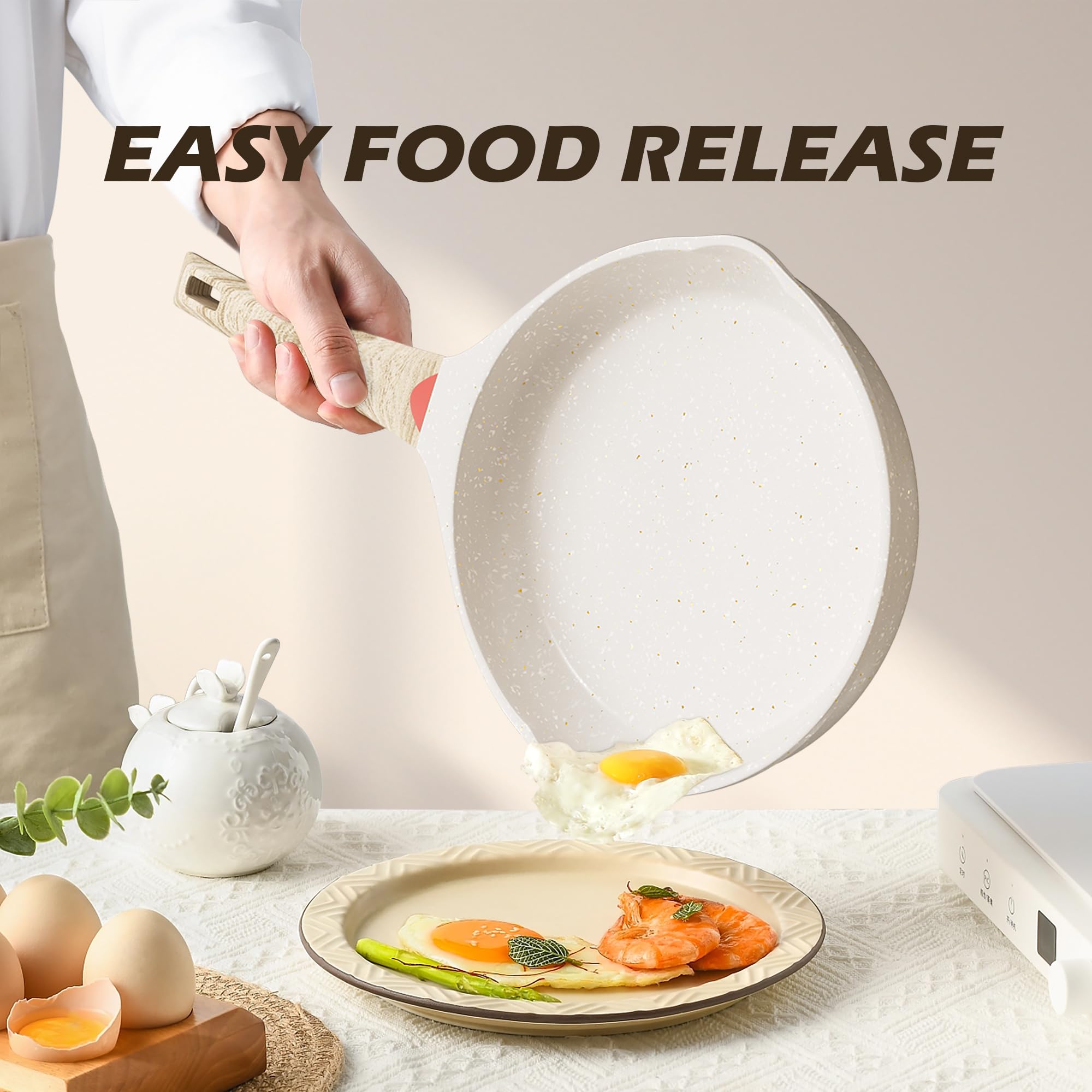 Pots and Pans Set - Caannasweis Nonstick Granite Stone Cookware Sets, Induction Frying Pans for Cooking, PFOS PFOA Free, Basic Gray