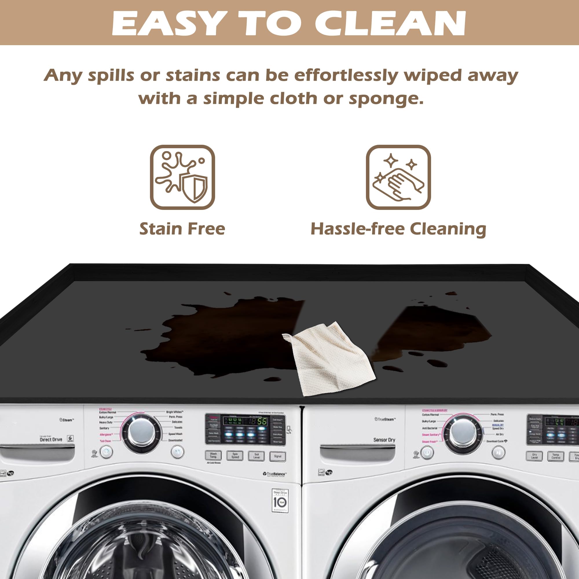Royxen Washer Dryer Countertop Solid Wood with Polyester Coating, Laundry Countertop with Edge Rails - 27.5" Depth x 54" Width Laundry Room Organization (Oak)