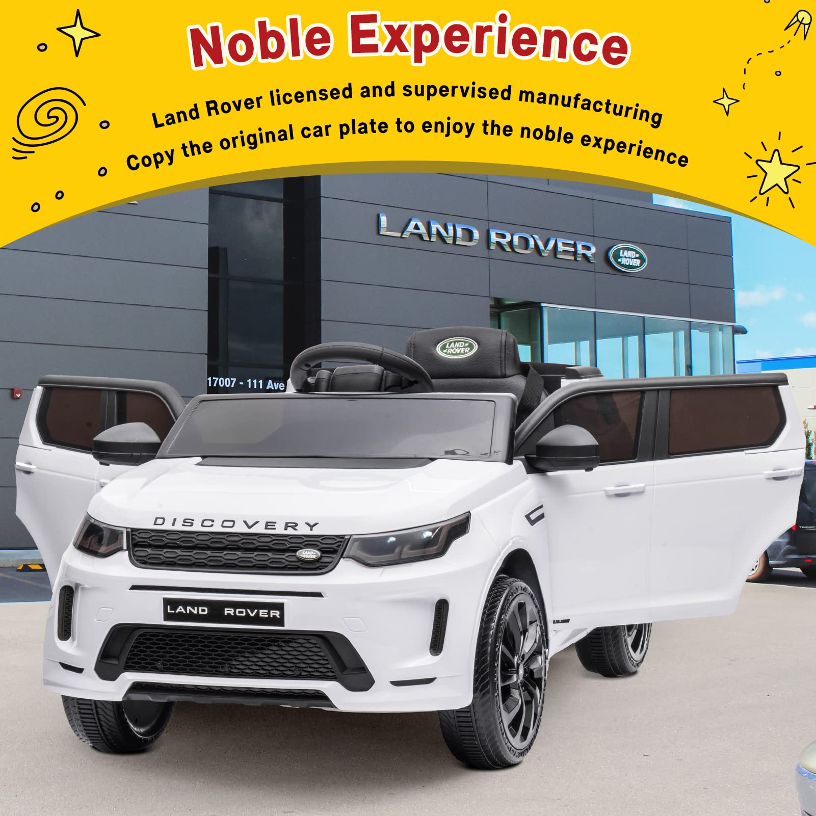 Hetoy Ride on Car for Kids 12V power Battery Electric Vehicles Licensed Land Rover Ride On Truck w/Parent Remote Control, MP3 Player, Rocking, Pull Rod (White)