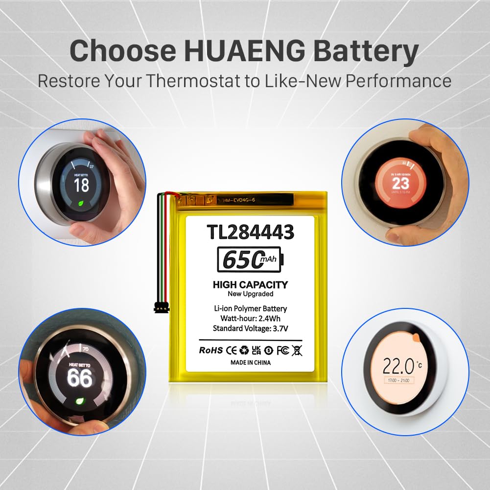 TL284443 Battery, 650mAh (2024 Upgraded) High Capacity Li-ion Polymer Replacement Battery for Nest Learning Thermostat 2nd 3rd, fit T3007ES,T3008US, T4000E Smart Home Battery with Repair Tool Kits