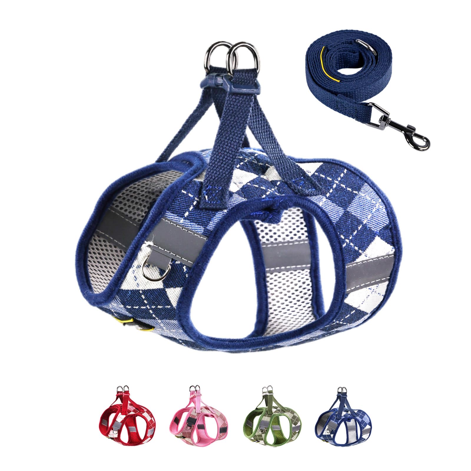 Serepet XS Dog Harness for Small Puppies, No Pull & Step in, No Choke & Escape Proof for Easy Walker with Leash Set, Red Checkered