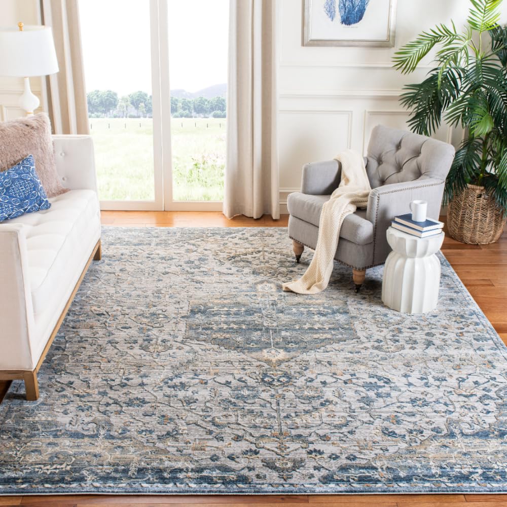 SAFAVIEH Cosmopolitan Collection Area Rug - 8' x 10', Cream & Grey, Distressed Design, Non-Shedding & Easy Care, Ideal for High Traffic Areas in Living Room, Bedroom (CSM683G)