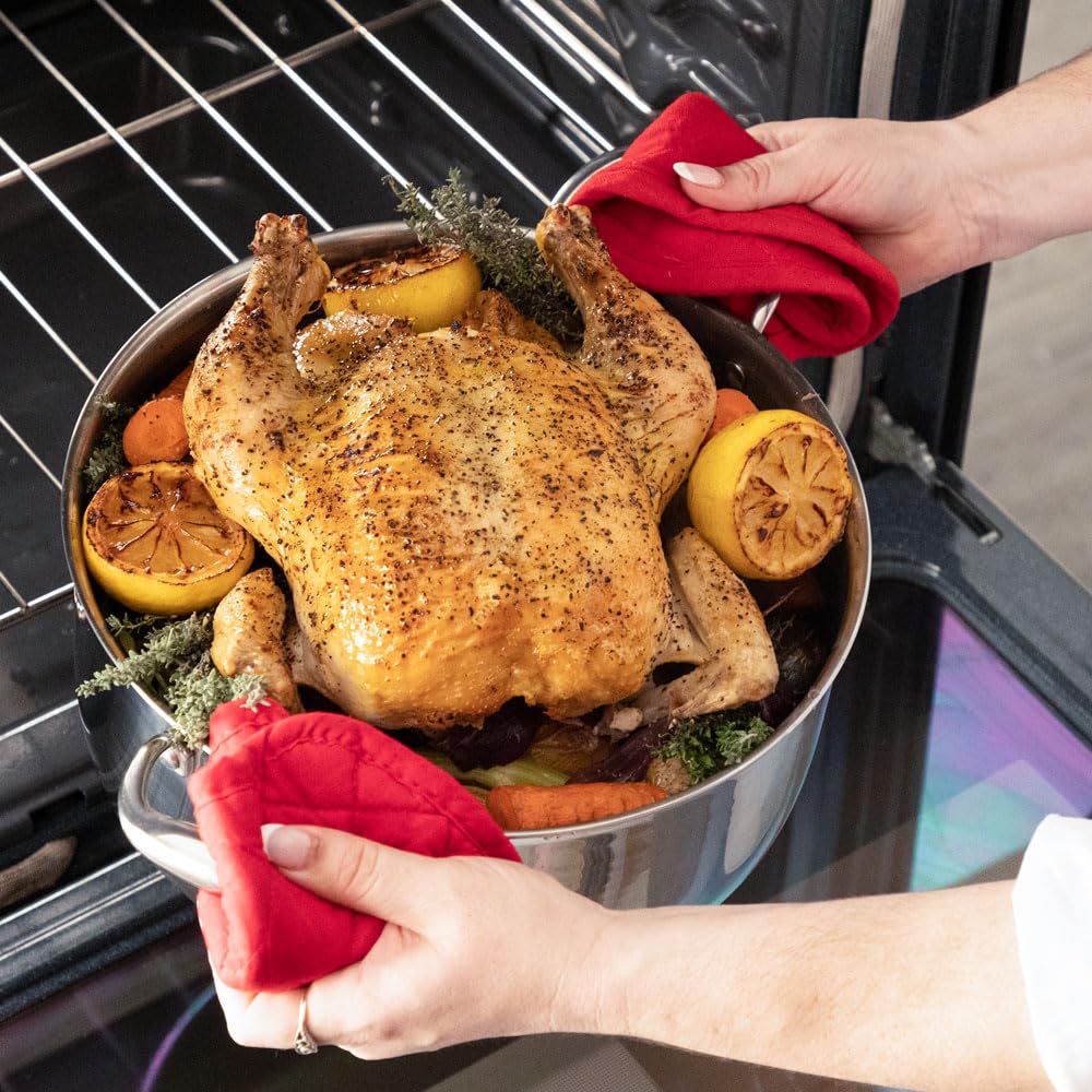 Hell's Kitchen Hybrid 7.5 Qt Pot and lid, Tri-Clad Stainless Steel and Nonstick Ceramic, PFAS Free, no PFOA, PTFE, or Teflon, Non Toxic Cookware, Metal Utensil Safe, All Cooktops and Oven Safe