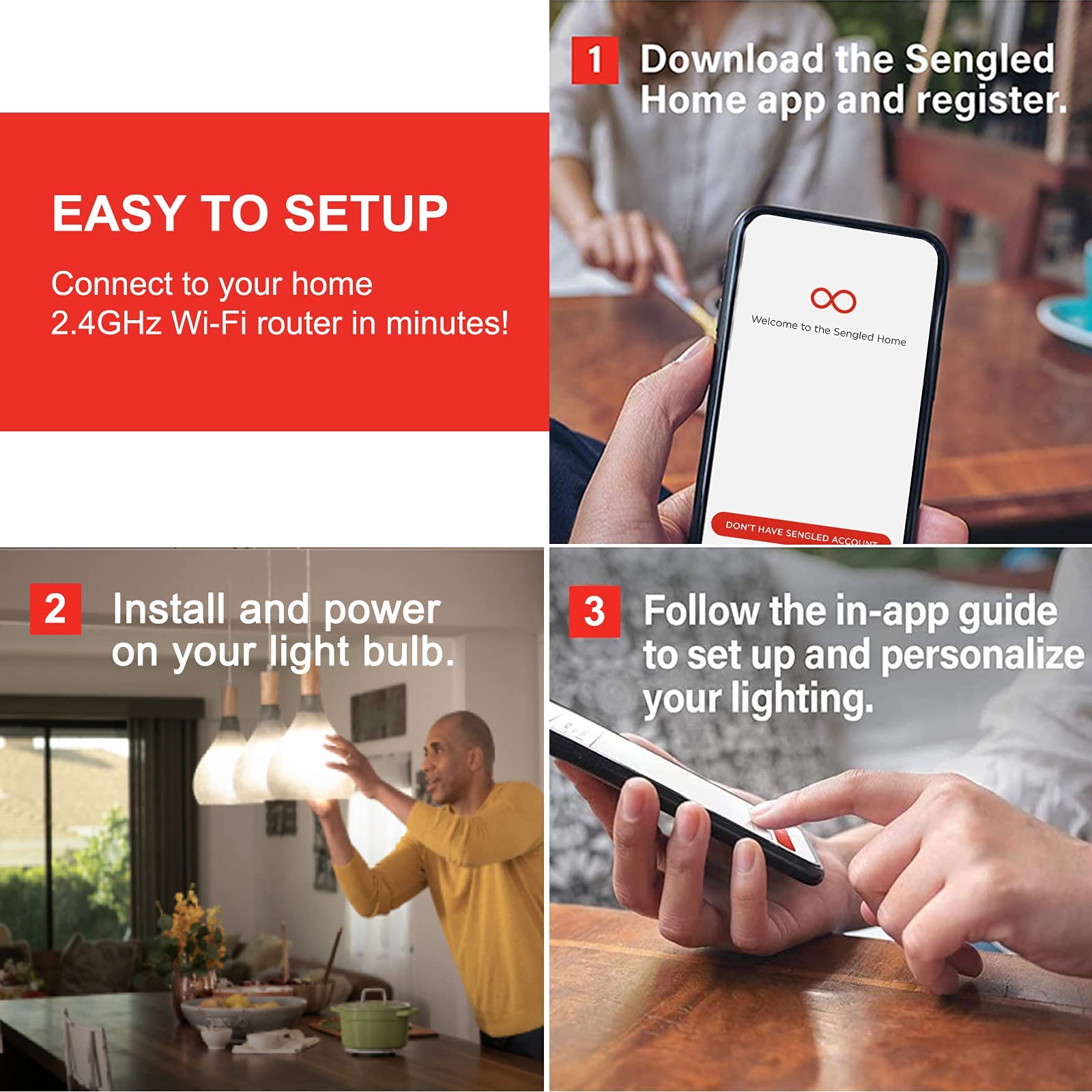 Sengled Smart Bulbs, BR30 Smart WiFi Flood Light Bulb That Work with Alexa Google, E26 Base, CRI>90, 650LM (65W Equivalent), Dimmable Color Light Bulbs, 2.4GHz WiFi Only, No Hub Required, 4 Pack