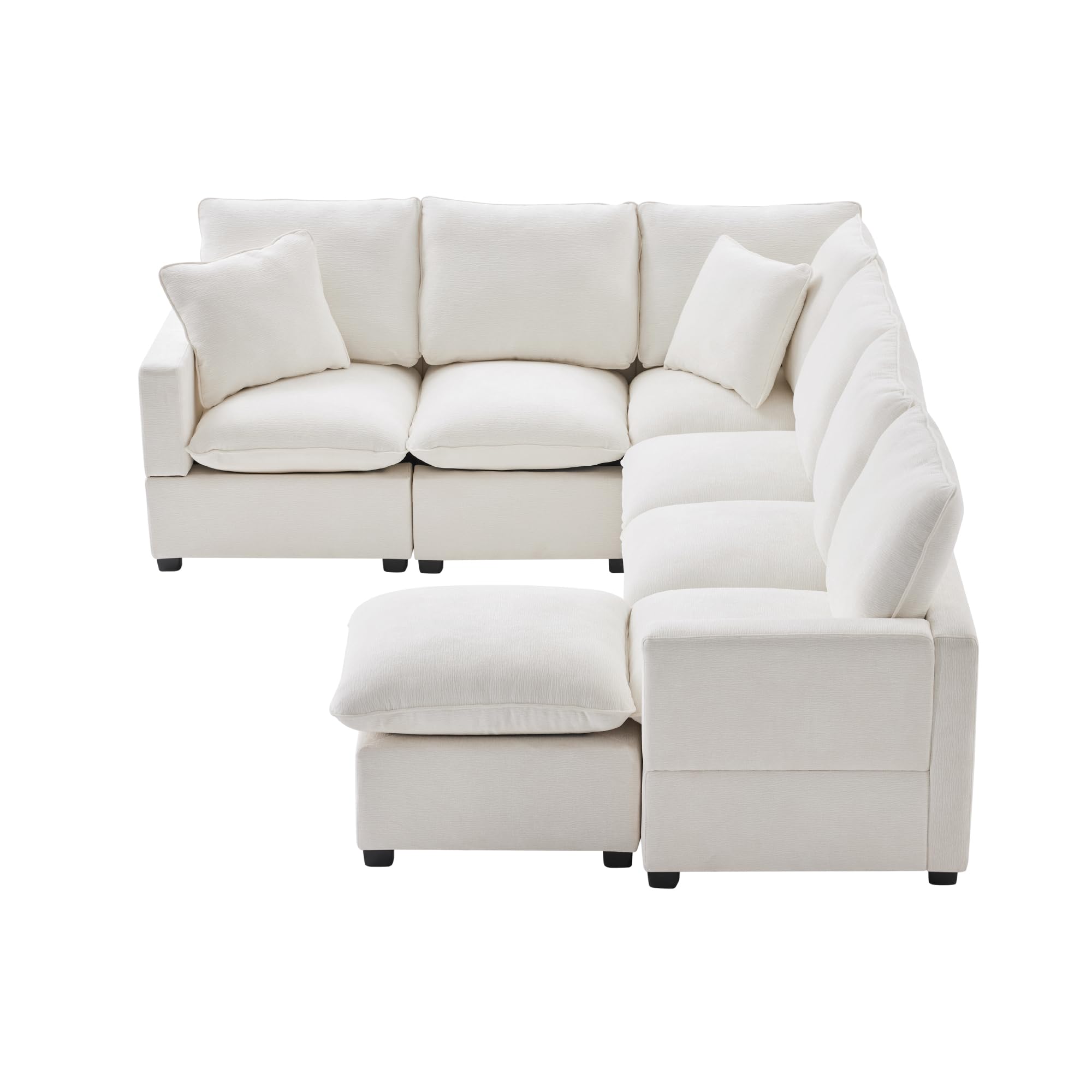 Tmsan 110" Chenille U Shaped Modular Sofa Cloud Couch, Modern 7 Seater Sectional Couch Set with 2 Pillows for Living Room Bedroom Apartment Office
