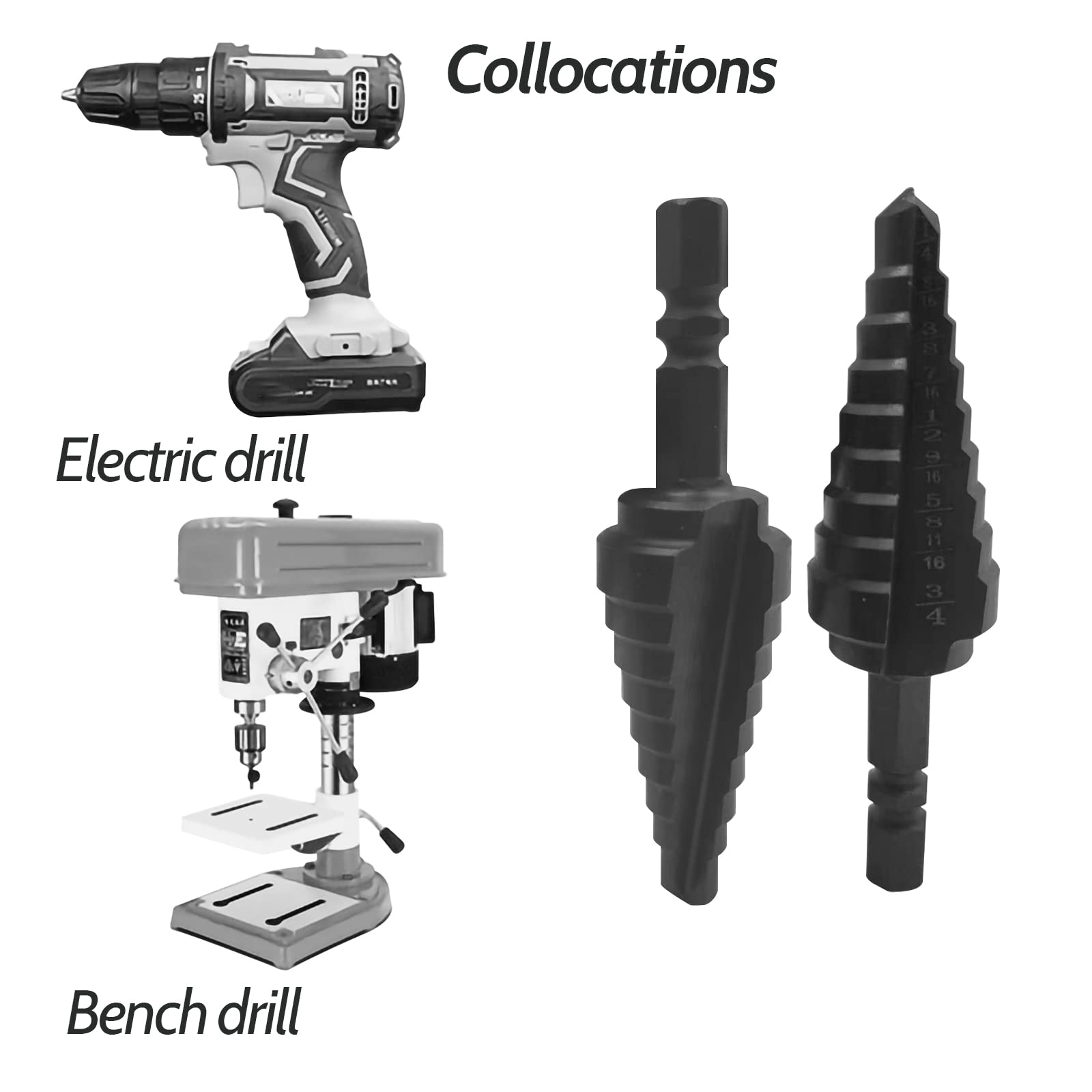 Jifeijidian Quick Change Step Drill Bit Double Fluted M2 High Speed Steel Drill Bits for Hole Drilling in Stainless Steel Aluminum Wood (1/4", 5/16", 3/8", 7/16", 1/2", 9/16", 5/8", 11/16", 3/4")