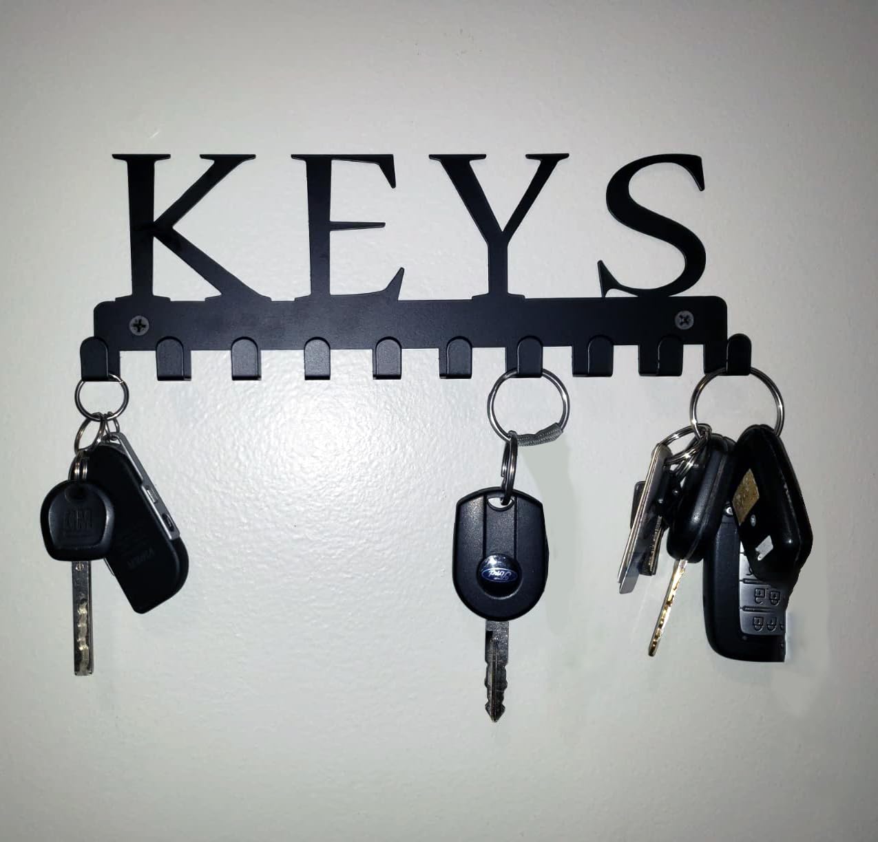 RT&BS Key Hooks for Wall, Key Holder Wall Mounted, Black Metal Hooks for Wall in Entryway Front Door Hallway Bathroom Kitchen, Key Sign 10.2 inches 10 Hooks