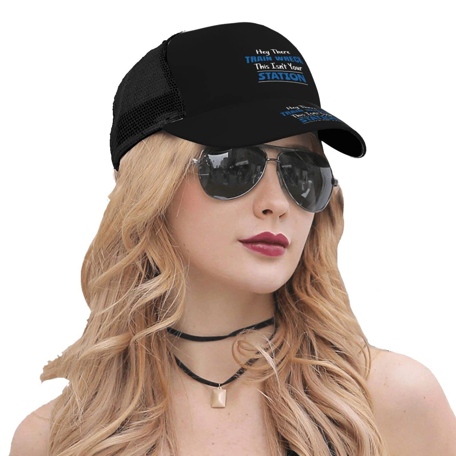 Hey There Train Wreck, This Isn't Your Station Men's and Women's Mesh Hat Baseball Hat Sandwich Hat All Seasons Black