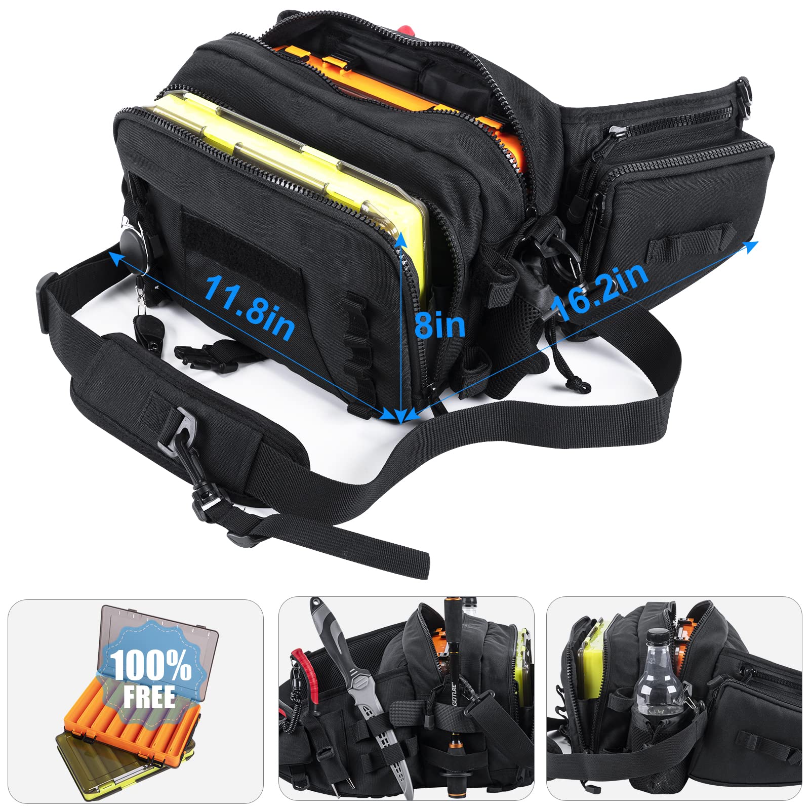 Goture Fishing Tackle Bag, Water-Resistant Fishing Tackle Storage Bag with Padded Shoulder Strap and 2 tackle boxes