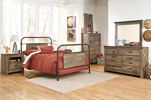 Signature Design by Ashley Trinell Rustic 1 Drawer Nightstand with USB Charing Stations, 26.22" Tall, Warm Brown