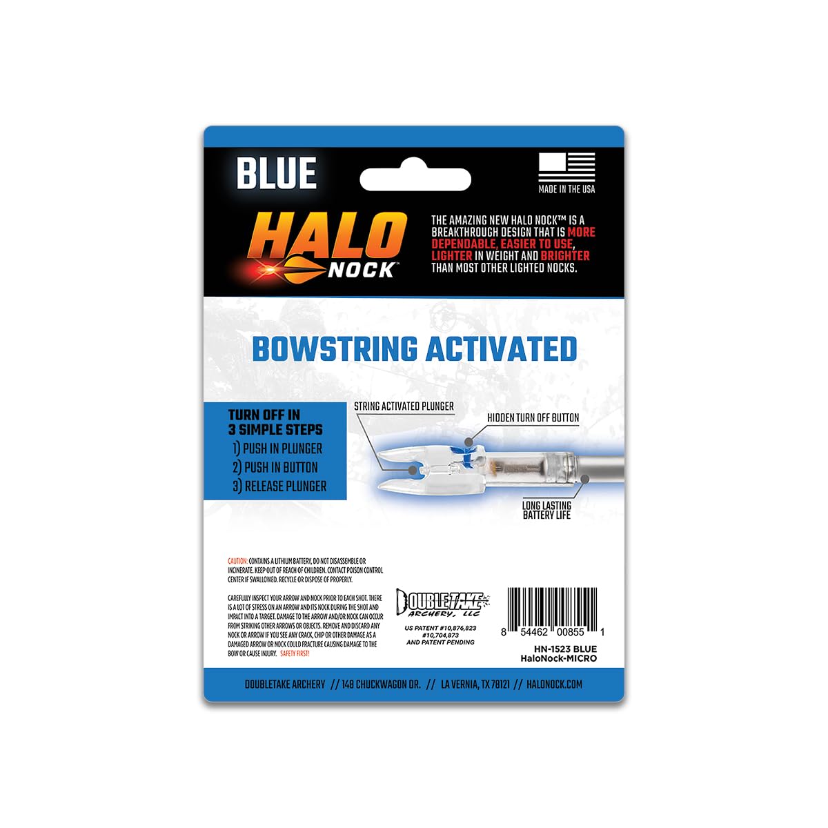 Halo Nock Micro Lighted Nocks for Archery & Bowhunting, Fits .165-.166 Internal Diameter Arrows, Blue, 3-Pack
