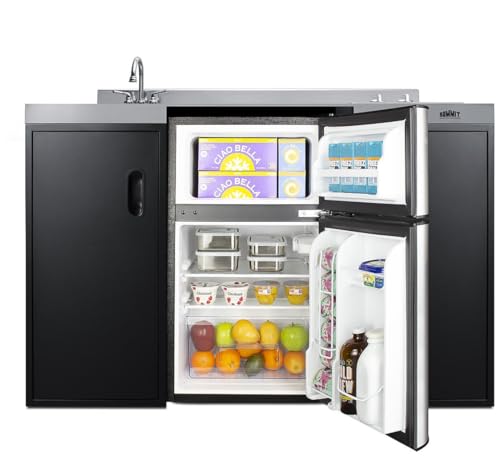 Summit Appliance CK55ADASINKR 54β Wide All-in-One Kitchenette in Black with a 2-Burner 115V Cooktop, 2-Door Refrigerator-Freezer, Sink, and Large Storage Cabinet (SINKR)