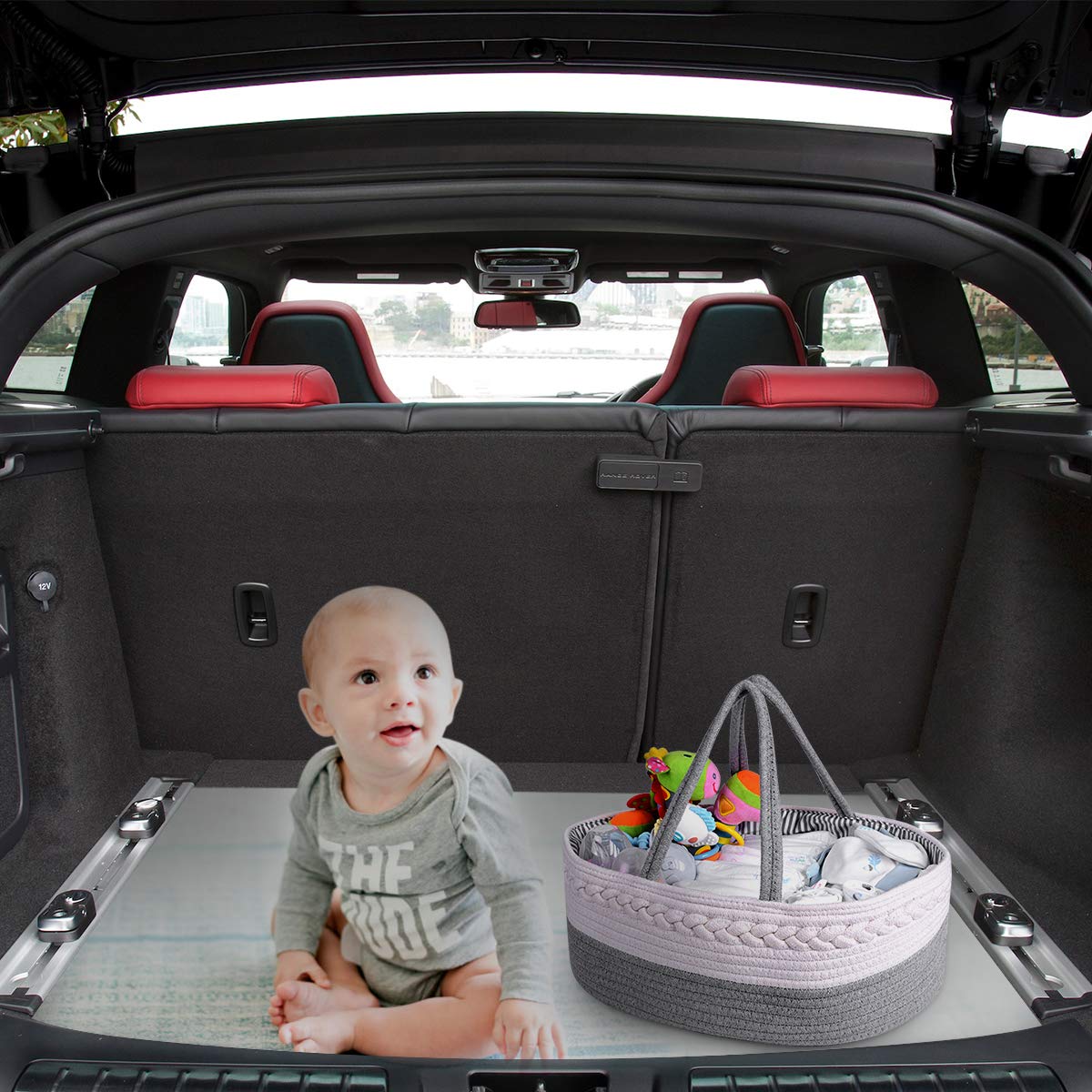 G.CORE Baby Diaper Caddy Organizer, Rope Nursery Storage Basket with Removable Division Inserts, 6 Grids 8 Pouches, for Baby Boy or Girl Shower Newborn Essential Gift Basket Bag - Large