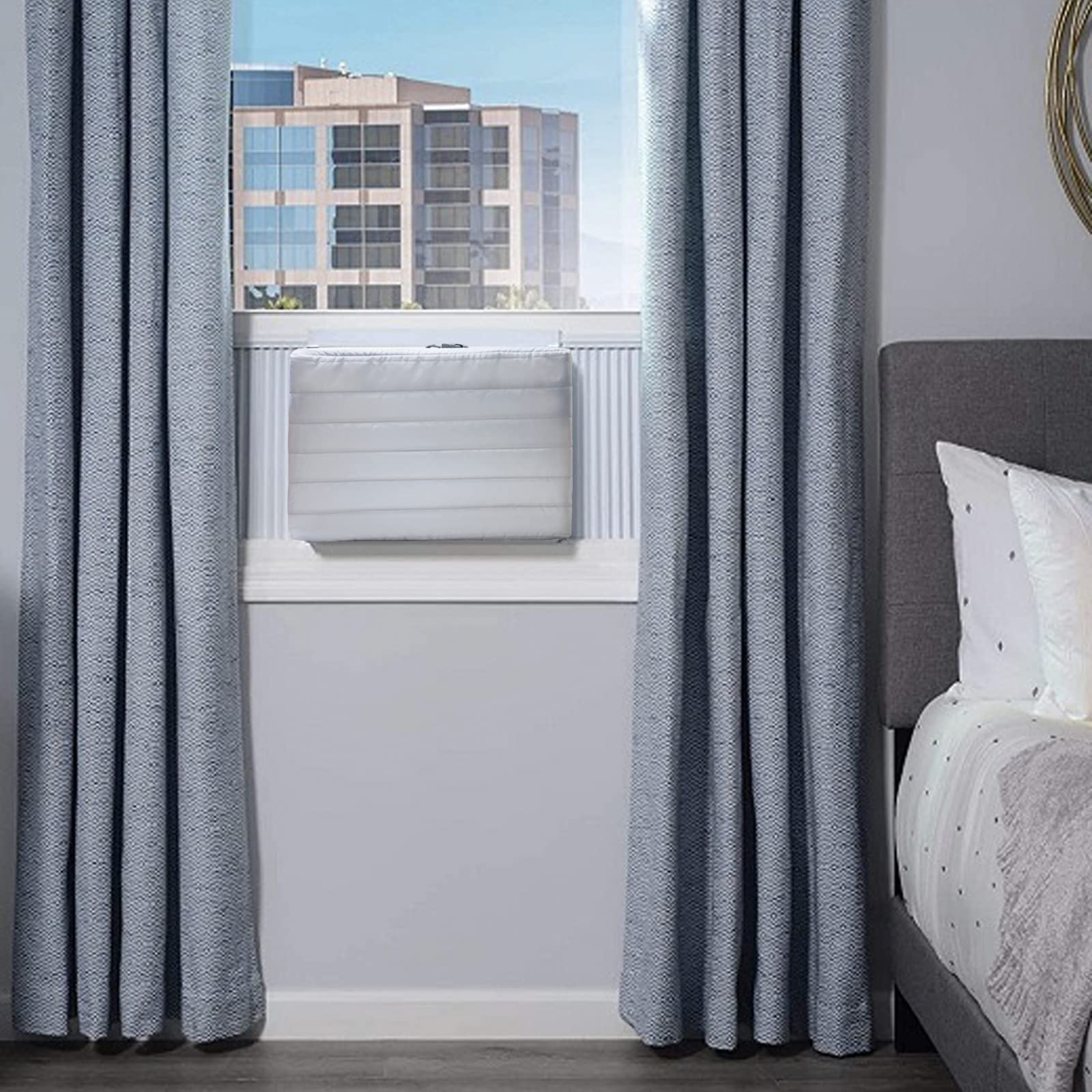Indoor Air Conditioner Cover for Window Units, Inside Window AC Cover for Winter, fits up to 25"x 18" x 3.5"(Light Gray)
