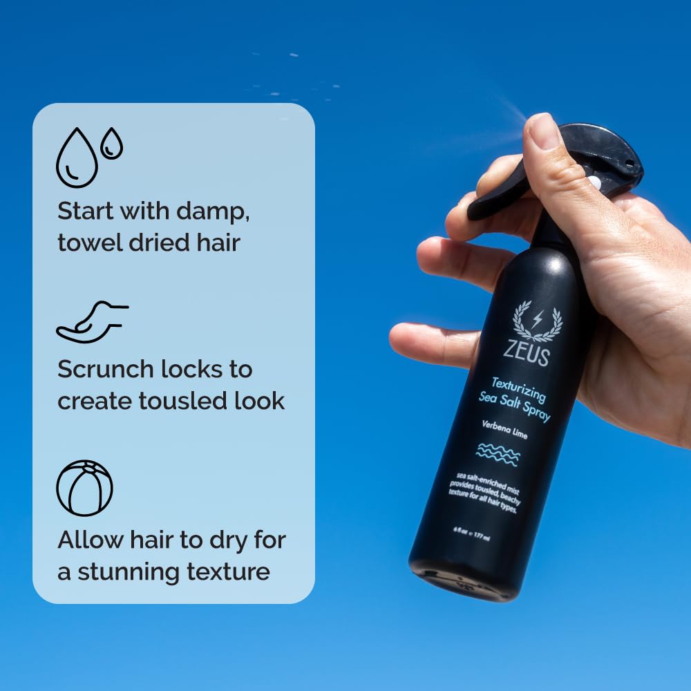 ZEUS Texturizing Sea Salt Spray for Hair, Beachy Waves, Low Shine, Easy Mist Spray for All Hair Types β MADE IN USA (6 oz.)