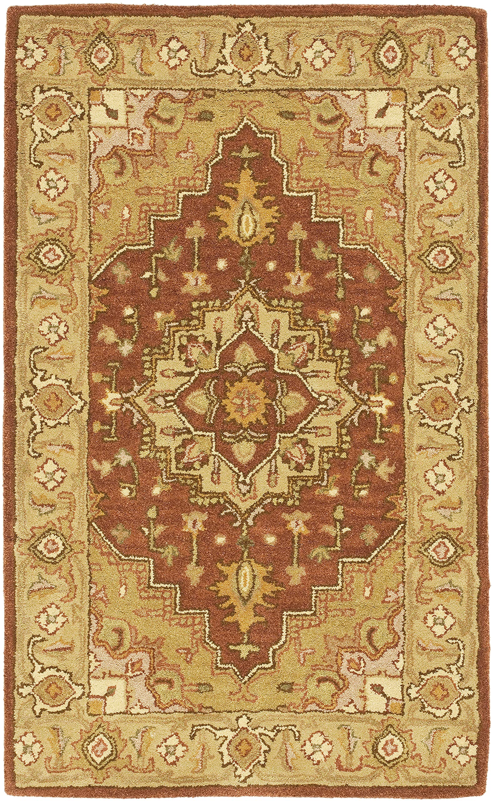 SAFAVIEH Heritage Collection 3' x 5' Rust / Gold HG345A Handmade Traditional Oriental Premium Wool Area Rug