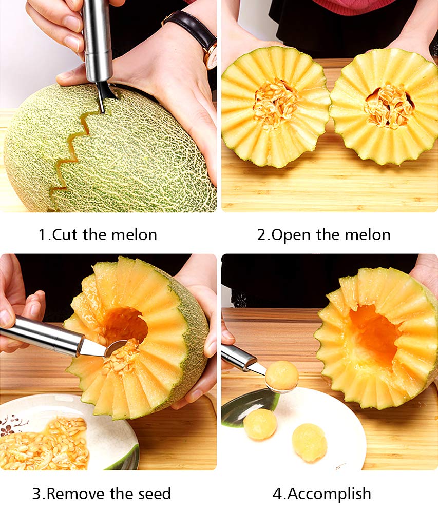 Fruit Vegetable Cutter Shapes Set, Mini Pie and Cookie Stamps Mold(8 pcs) with Melon Baller Scoop & Carving Knife, Stainless Steel, DIY Fun Food Decorating Tools cookie cutter for Kitchen
