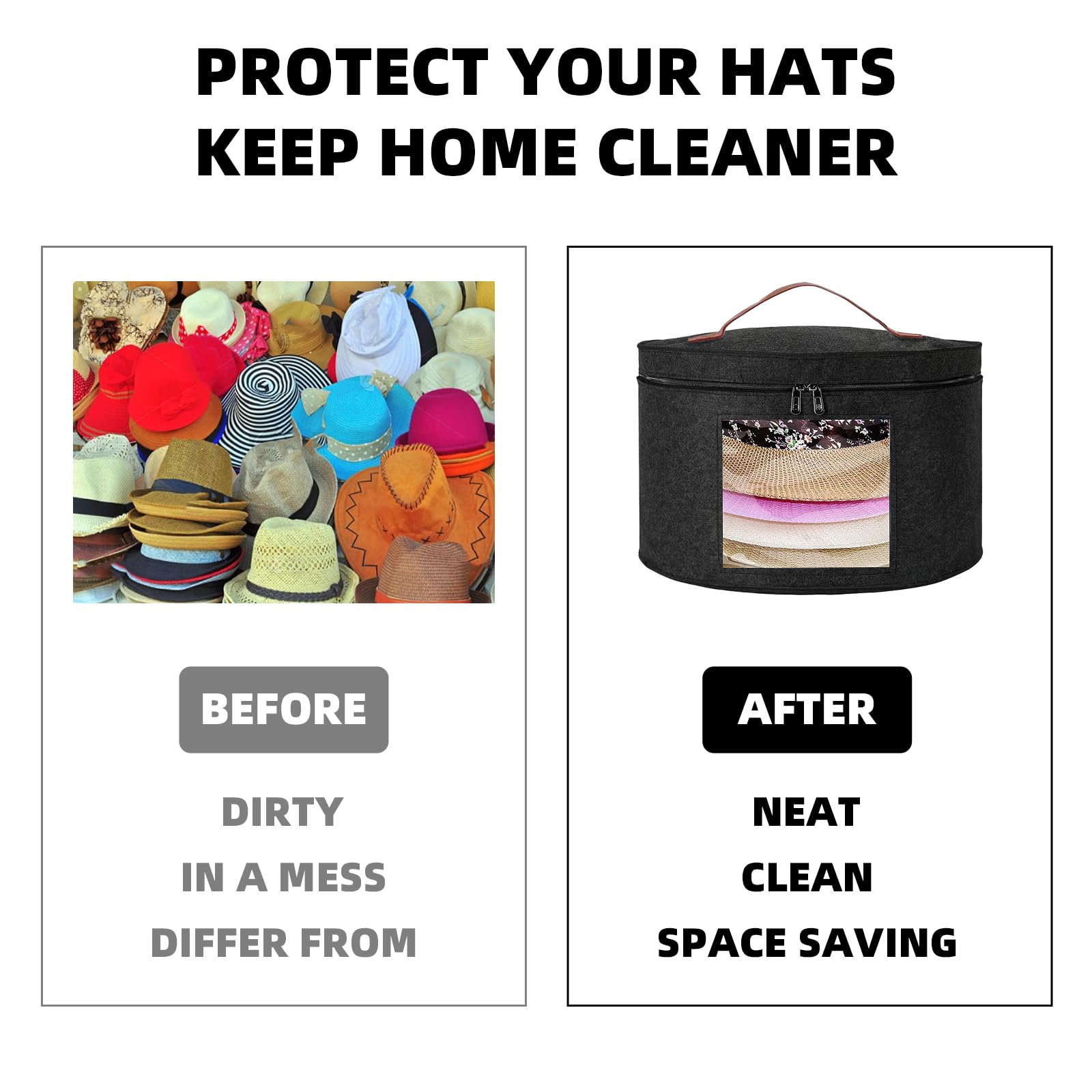 SAMTURUI Large Hat Boxes for Women & Men, Hat Storage Box, Foldable Round Hat Organizer, Travel Hat Container with Dustproof Lid, Stuffed Animal Toy Clothes Storage, Dark Blue