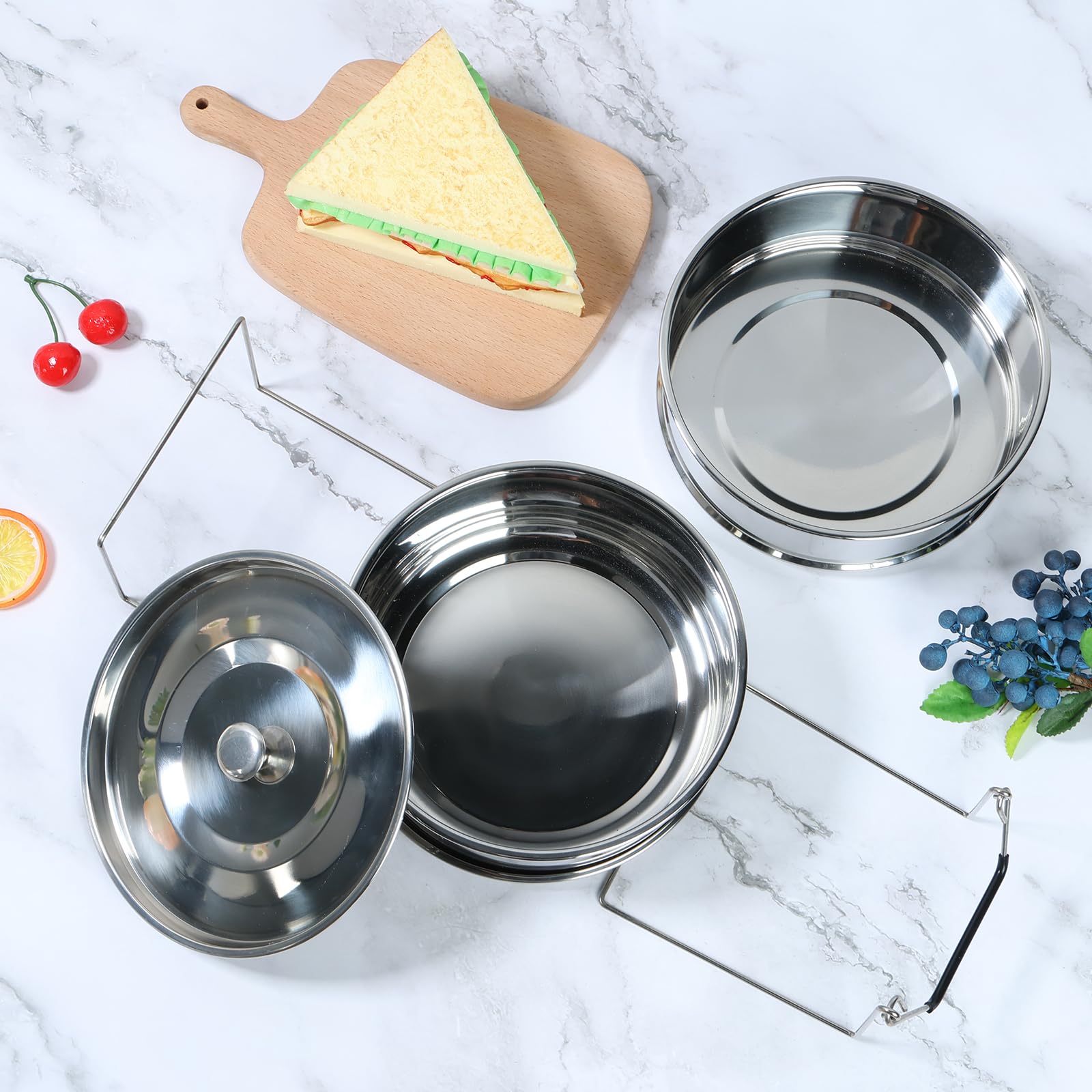 KOUISYY Stackable Steamer Insert Pans, 2 Tier Stainless Steel Pot-in-Pot Insert Steamer Pot, Stackable Steamer Pot with Handle & Lid, Pressure Cooker Accessories for 6/8Qt Pot Cooking Baking
