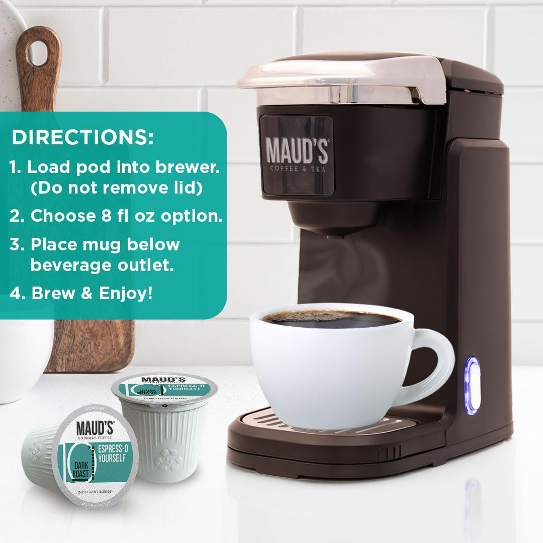 Maud's Espresso Dark Roast Coffee Pods, 24 ct | Espress-O Yourself Coffee | 100% Arabica Dark Roast Coffee | Solar Energy Produced Recyclable Pods Compatible with Keurig K Cups Maker